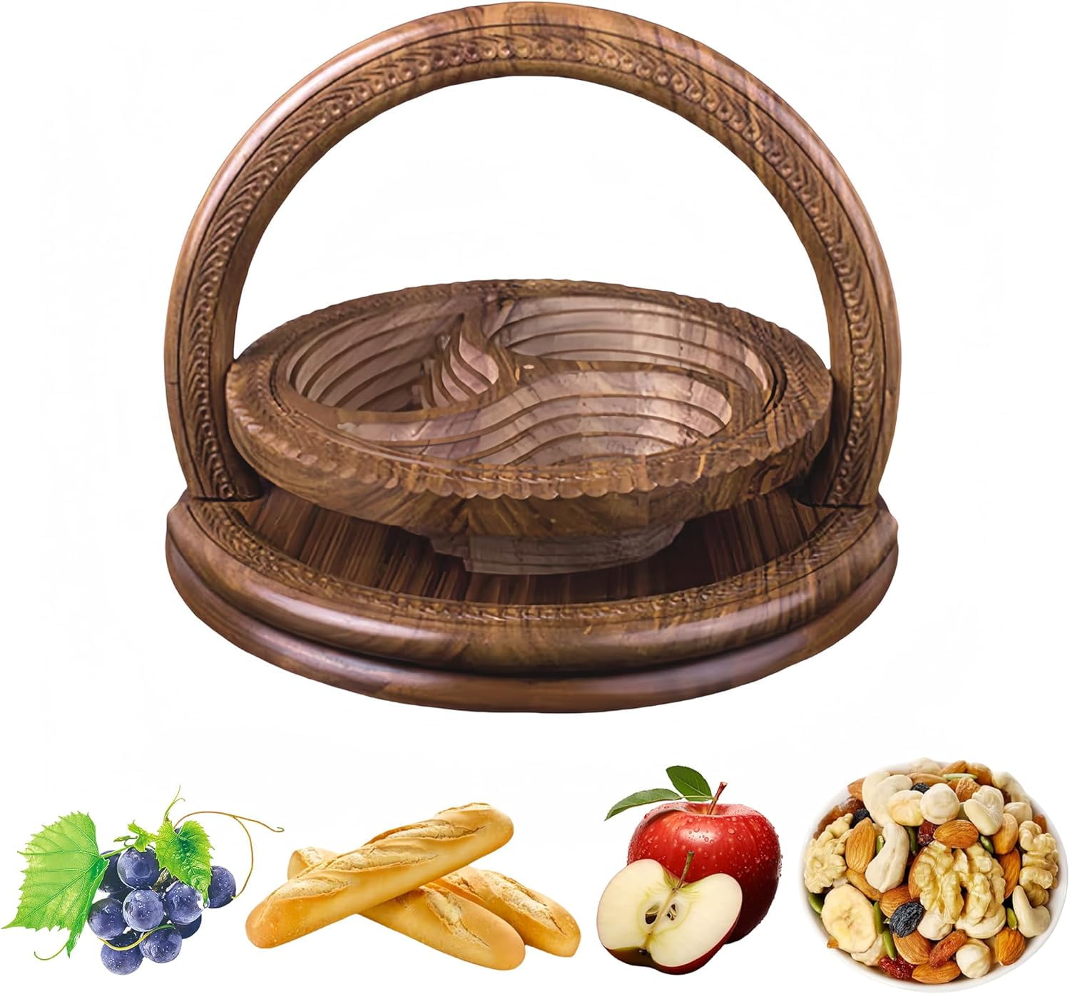 Fruit Basket Wooden Bowl:Handmade Wood Carving Fruit Plate,Wood Fruit ...