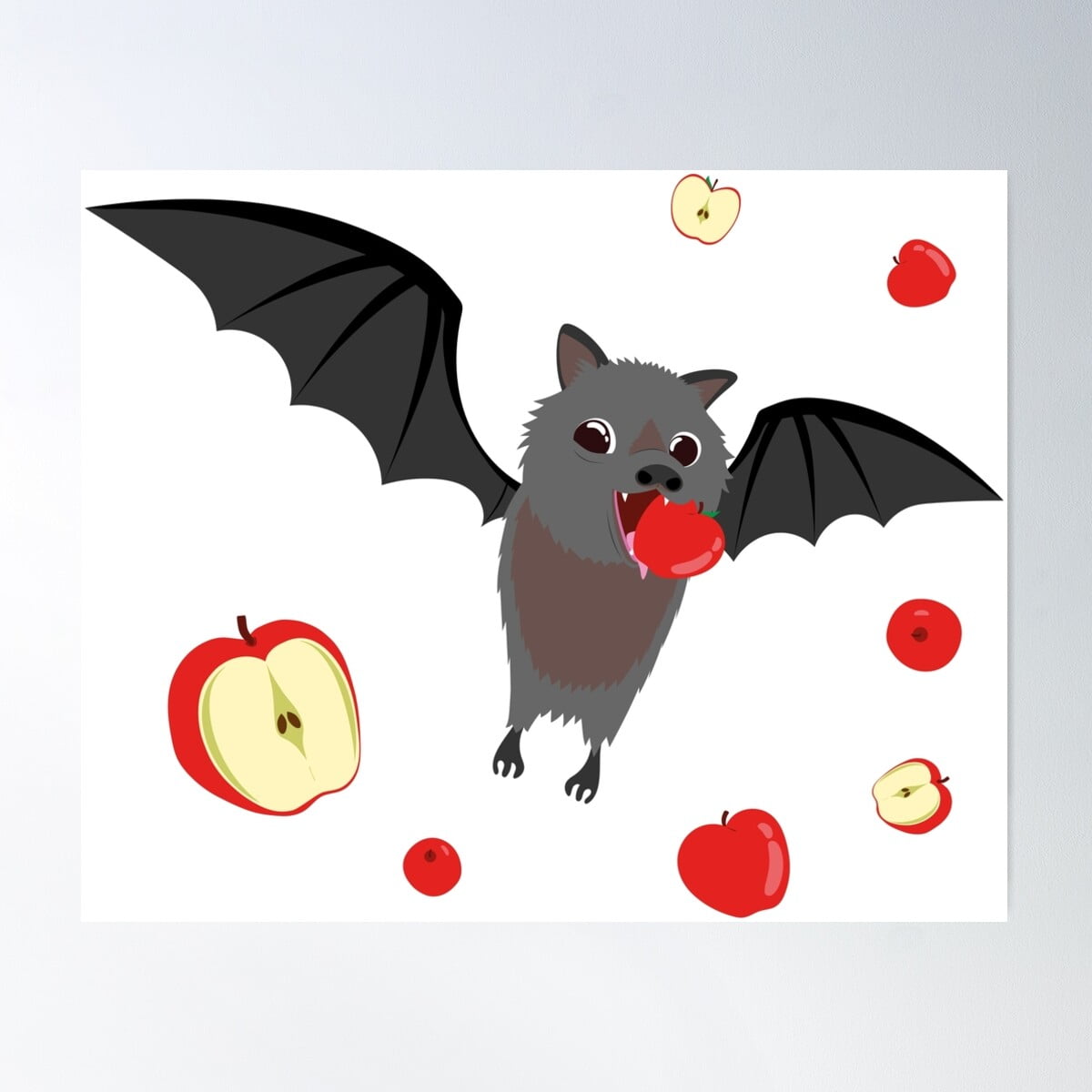 Fruit Bat Loves Apples! Poster Wall Art, Modern Wall Decor For Living ...