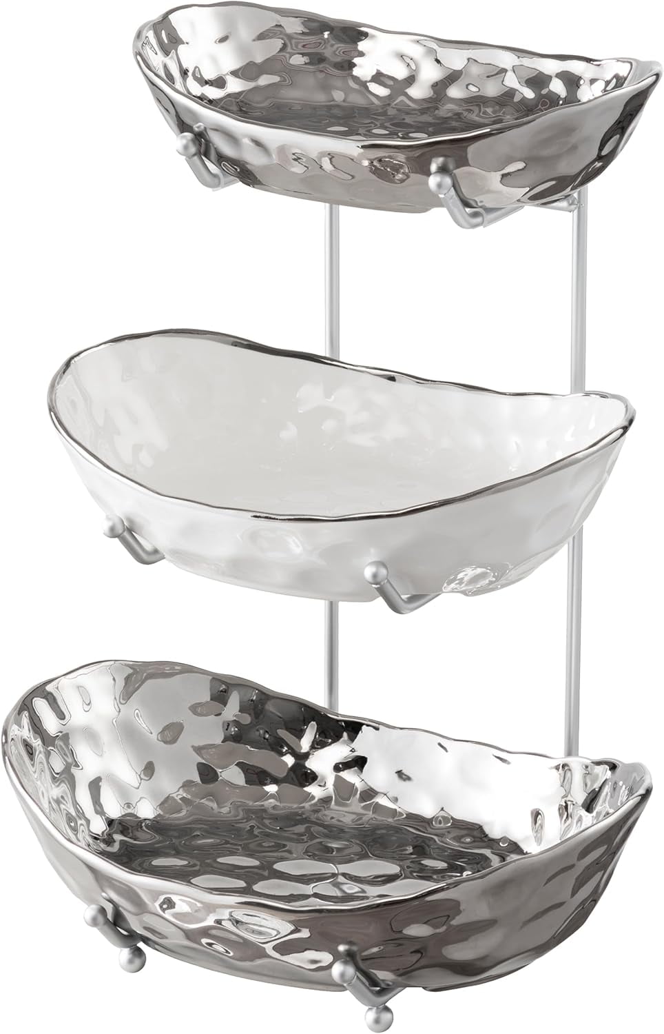 Fruit Bowl for Kitchen Counter - 3 Tier Ceramic Fruit Bowl with Metal ...