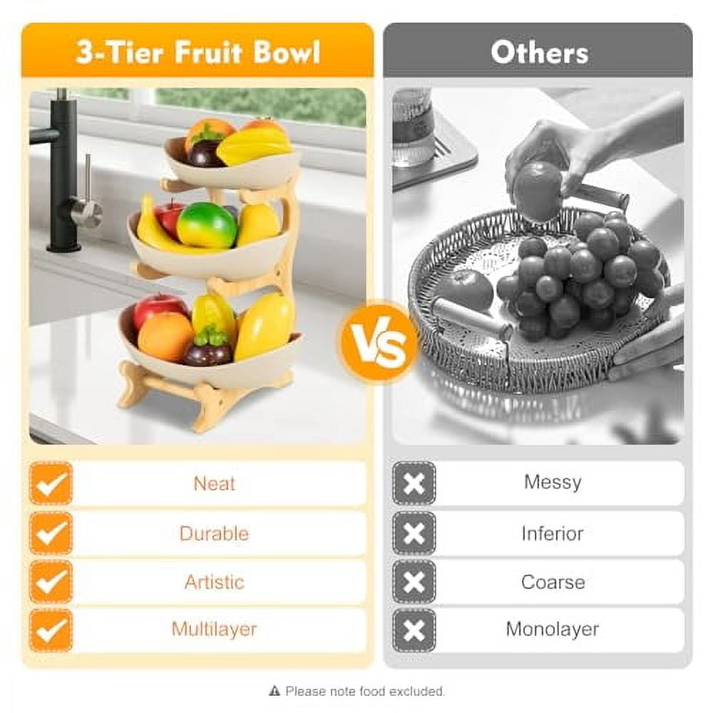 Fruit Bowl for Kitchen Counter - 3 Tier Ceramic Serving Bowls with ...