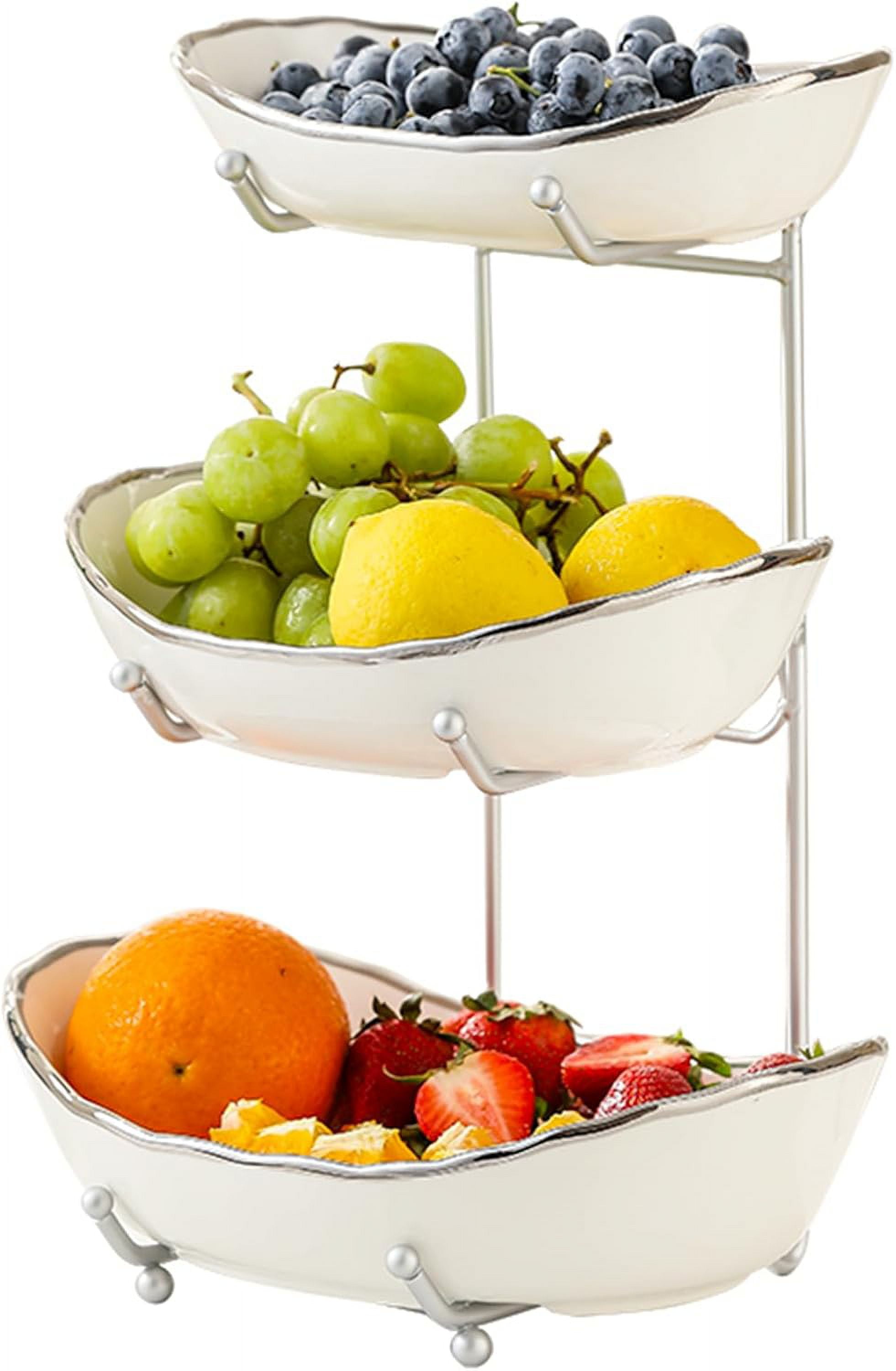 Fruit Bowl for Kitchen Counter - 3 Tier Ceramic Serving Bowls with ...