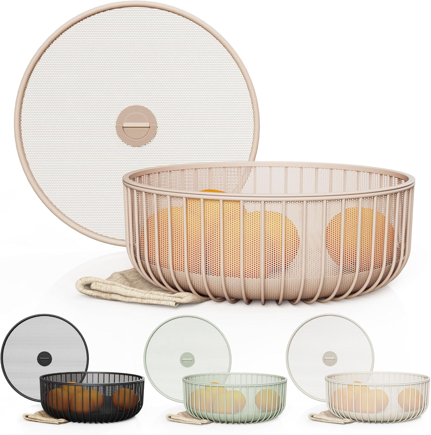 Fruit Bowl with Mesh Lid and Basket - Fruit and Vegetable Holder For ...