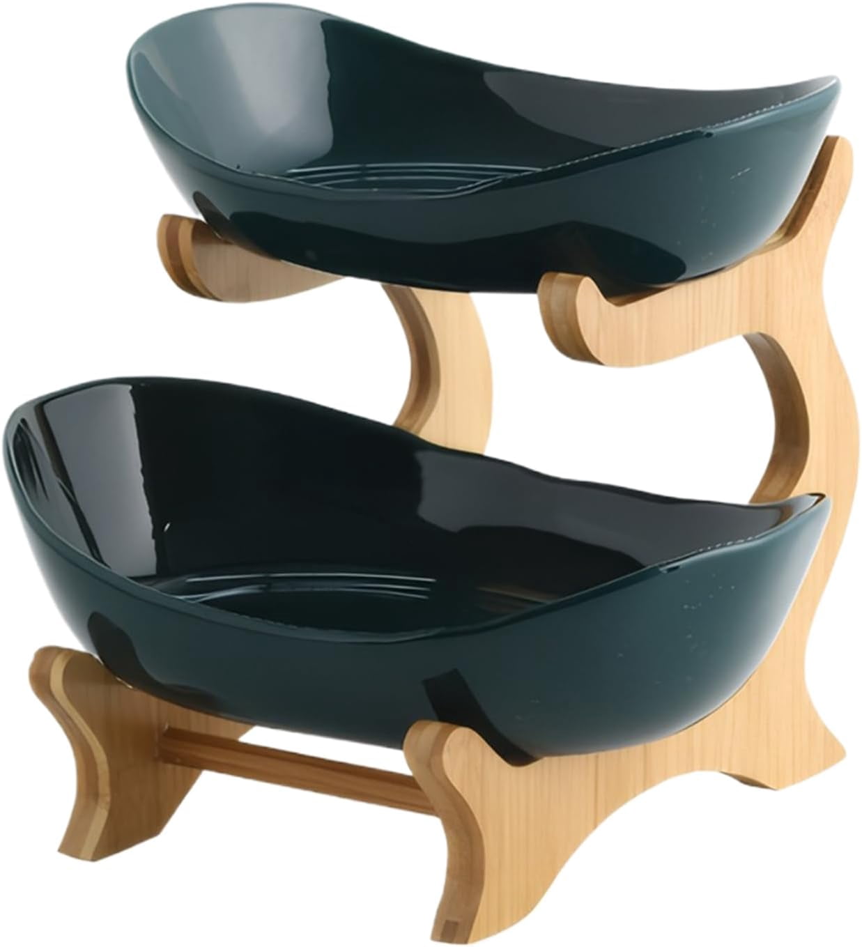 Fruit Bowl Tiered Tray Stand:2 Tier Ceramic Fruit Tray with Bamboo ...