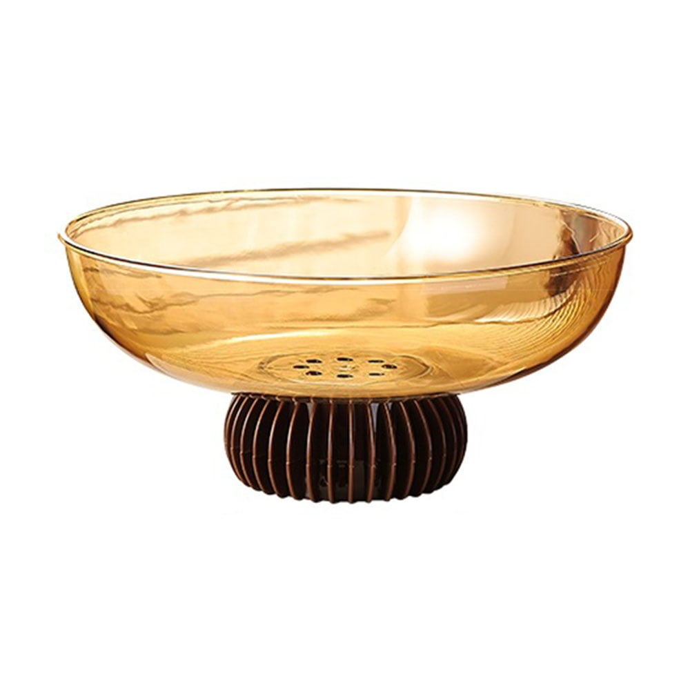 Fruit Bowl with Drainage Base Large Capacity Amber Transparent Design ...