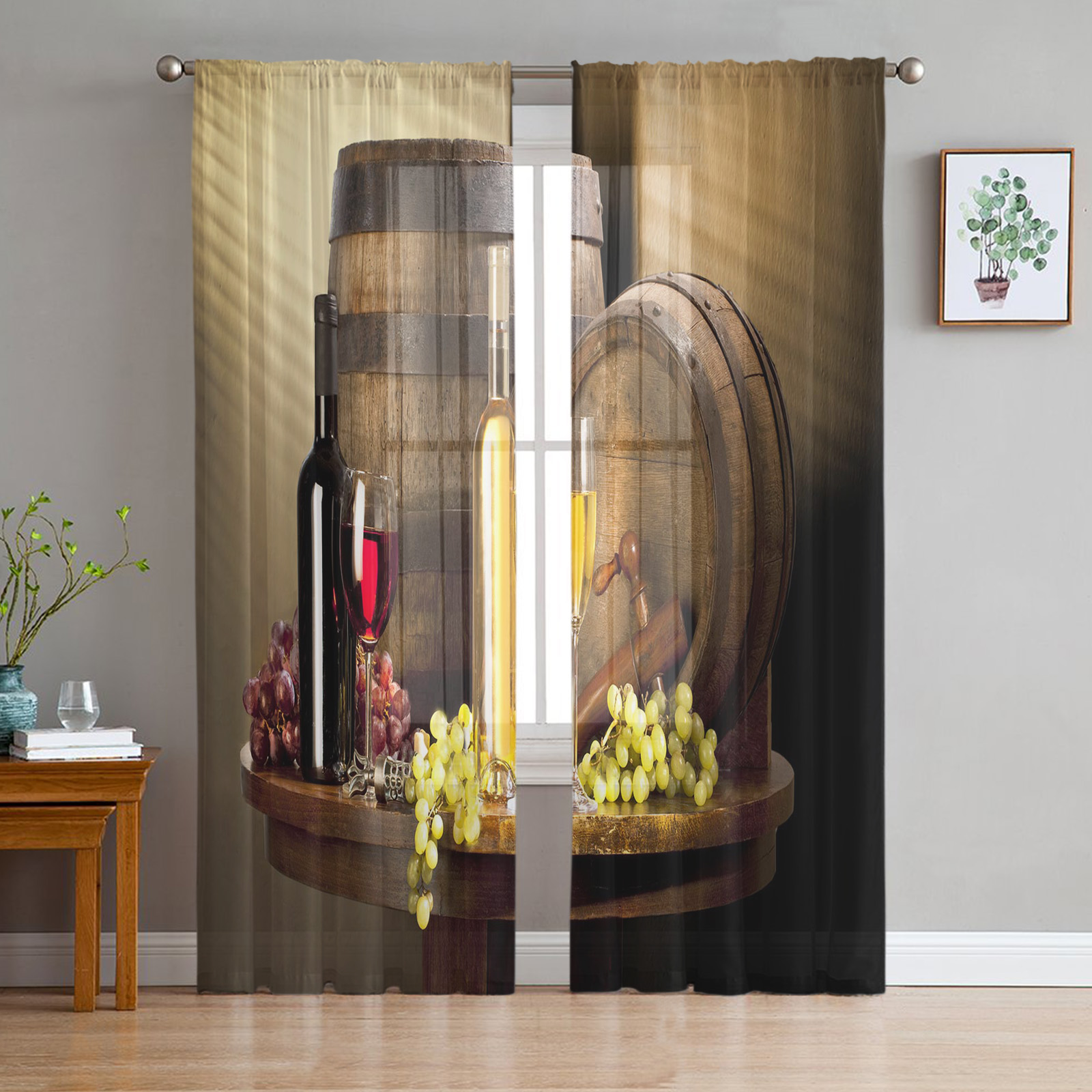Fruit Cake Biscuit Wine Glass Tulle Curtains for Living Room Bedroom ...