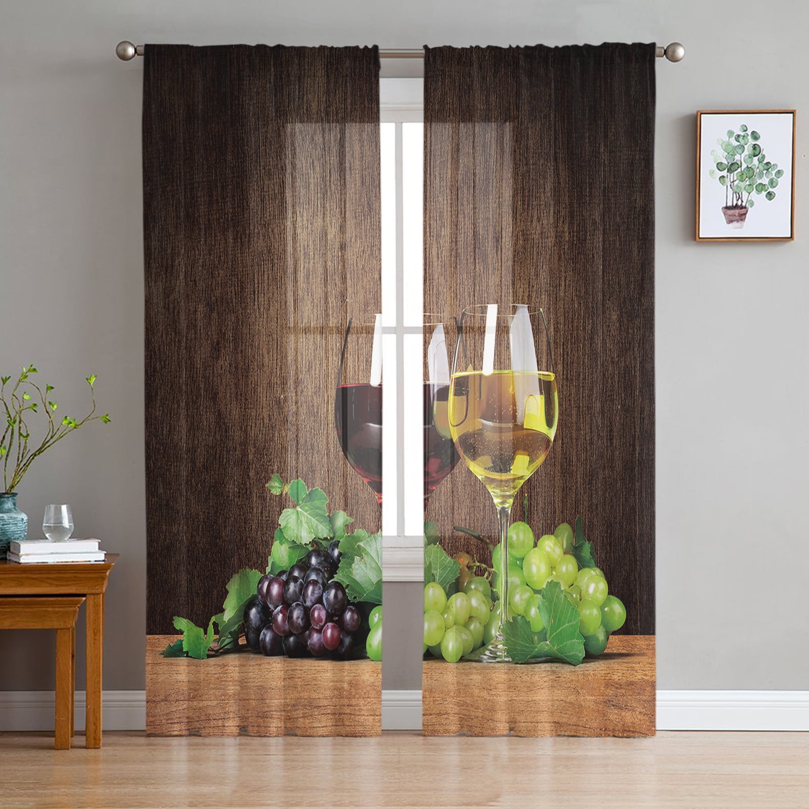 Fruit Cake Biscuit Wine Glass Tulle Curtains for Living Room Bedroom ...