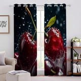 Fruit Cherries Blackout Decor Curtains Fresh Cherries Dark Background ...