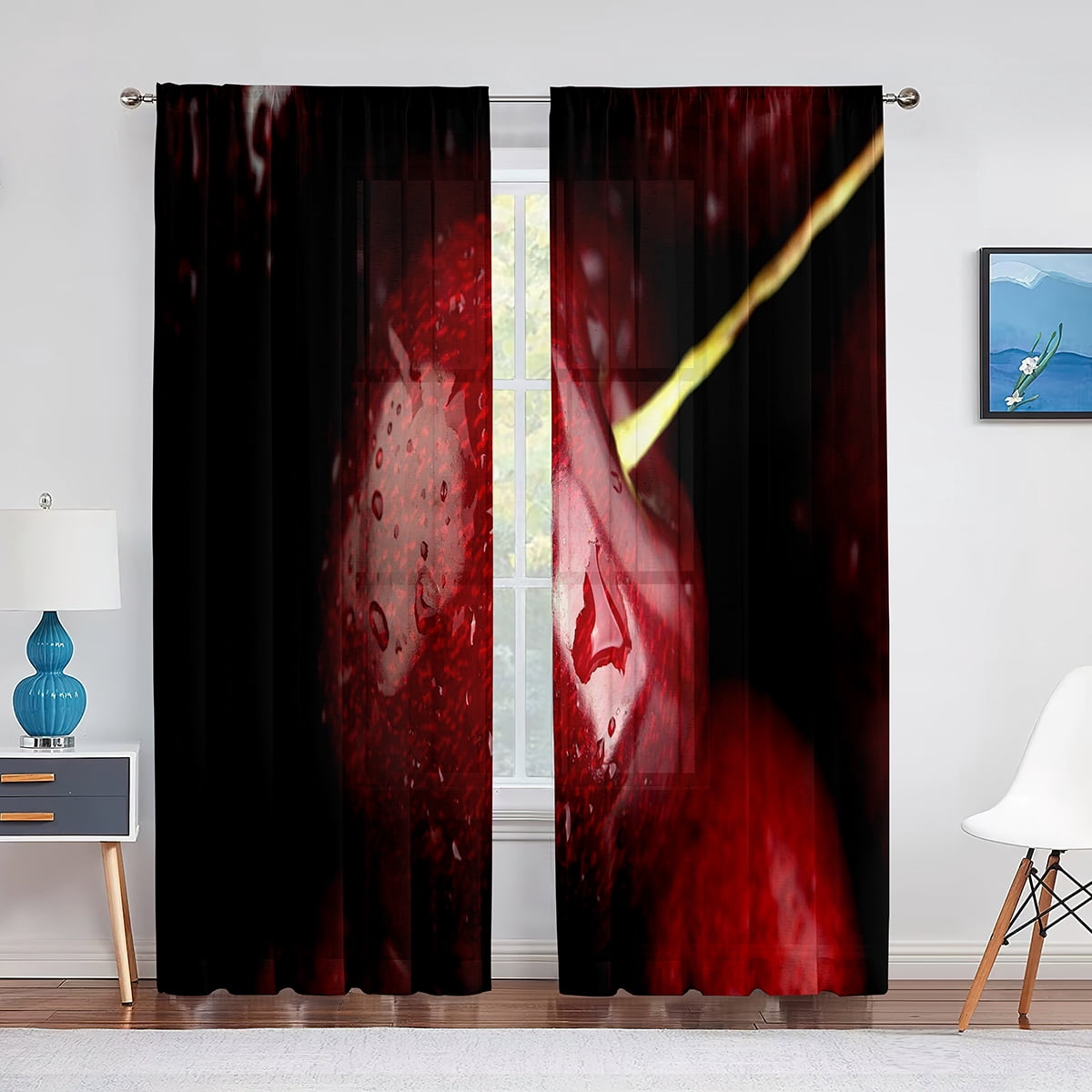 Fruit Cherry Pattern Design Pink Sheer Curtain for Living Room Home ...