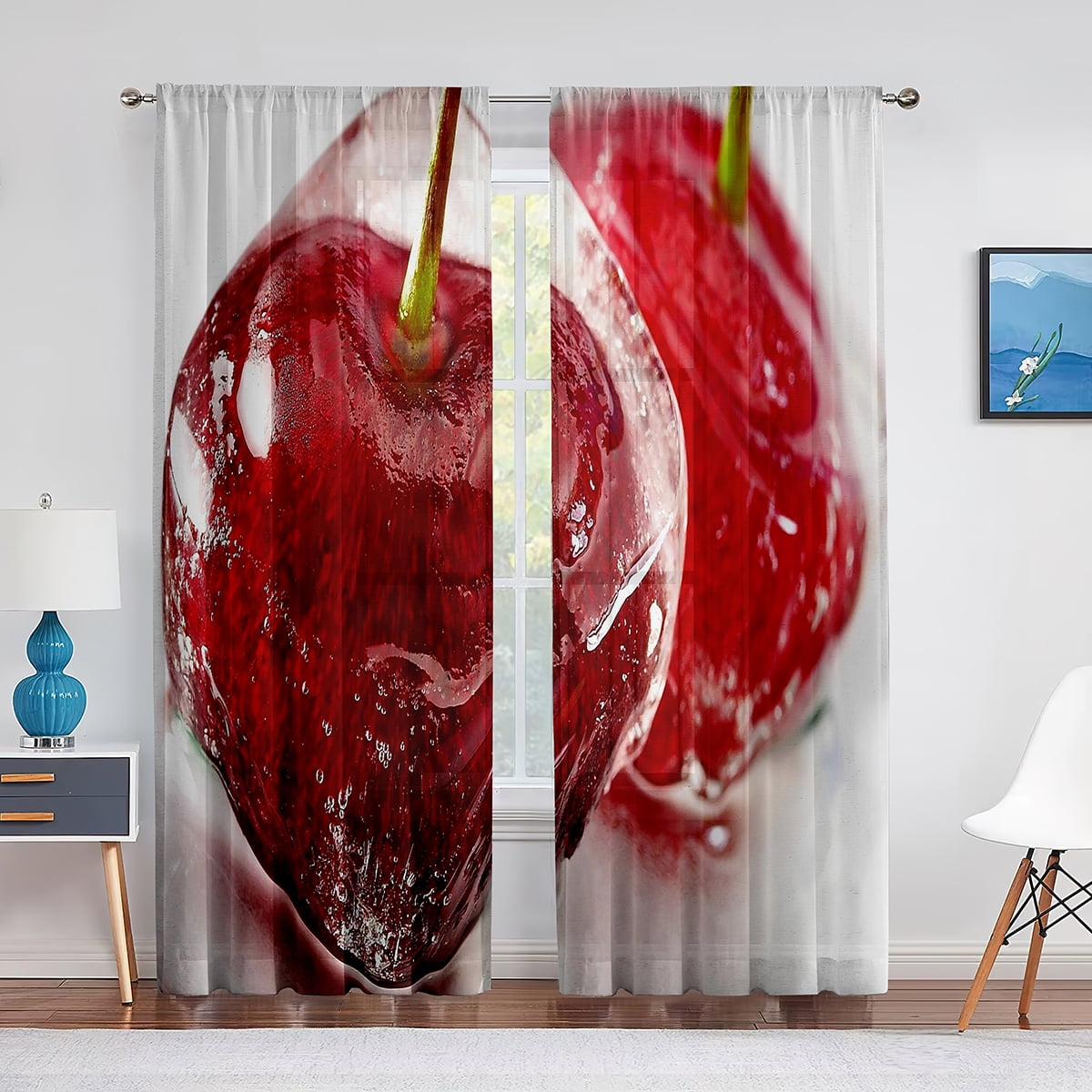 Fruit Cherry Pattern Design Pink Sheer Curtain for Living Room Home ...