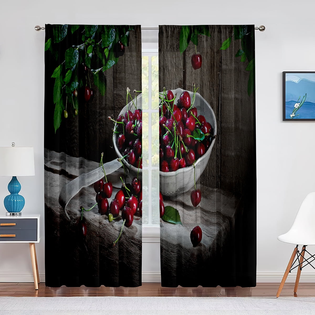 Fruit Cherry Pattern Design Pink Sheer Curtain for Living Room Home ...
