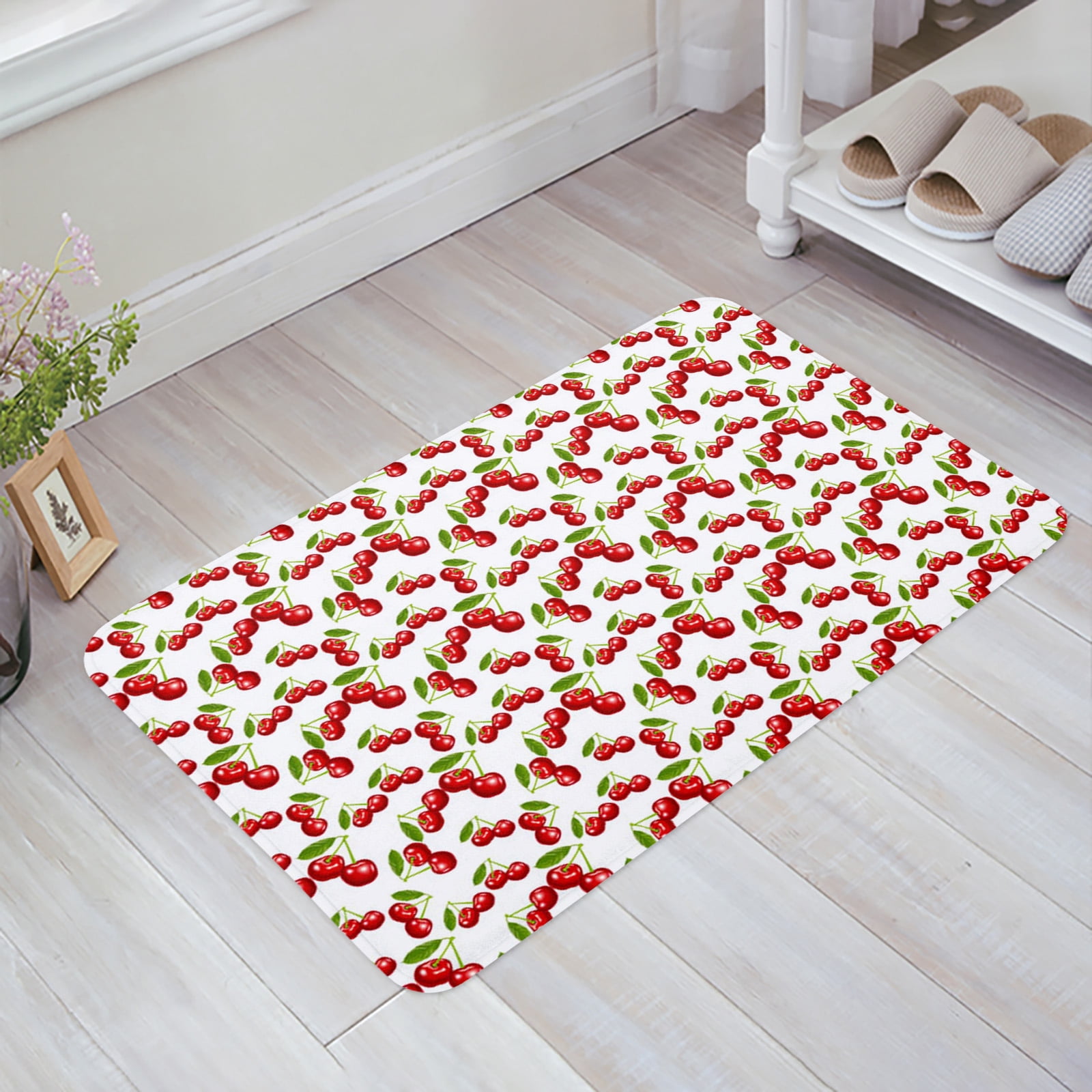 Fruit Cherry Red White Bathroom Mat Corridor Carpet Kitchen Mat ...
