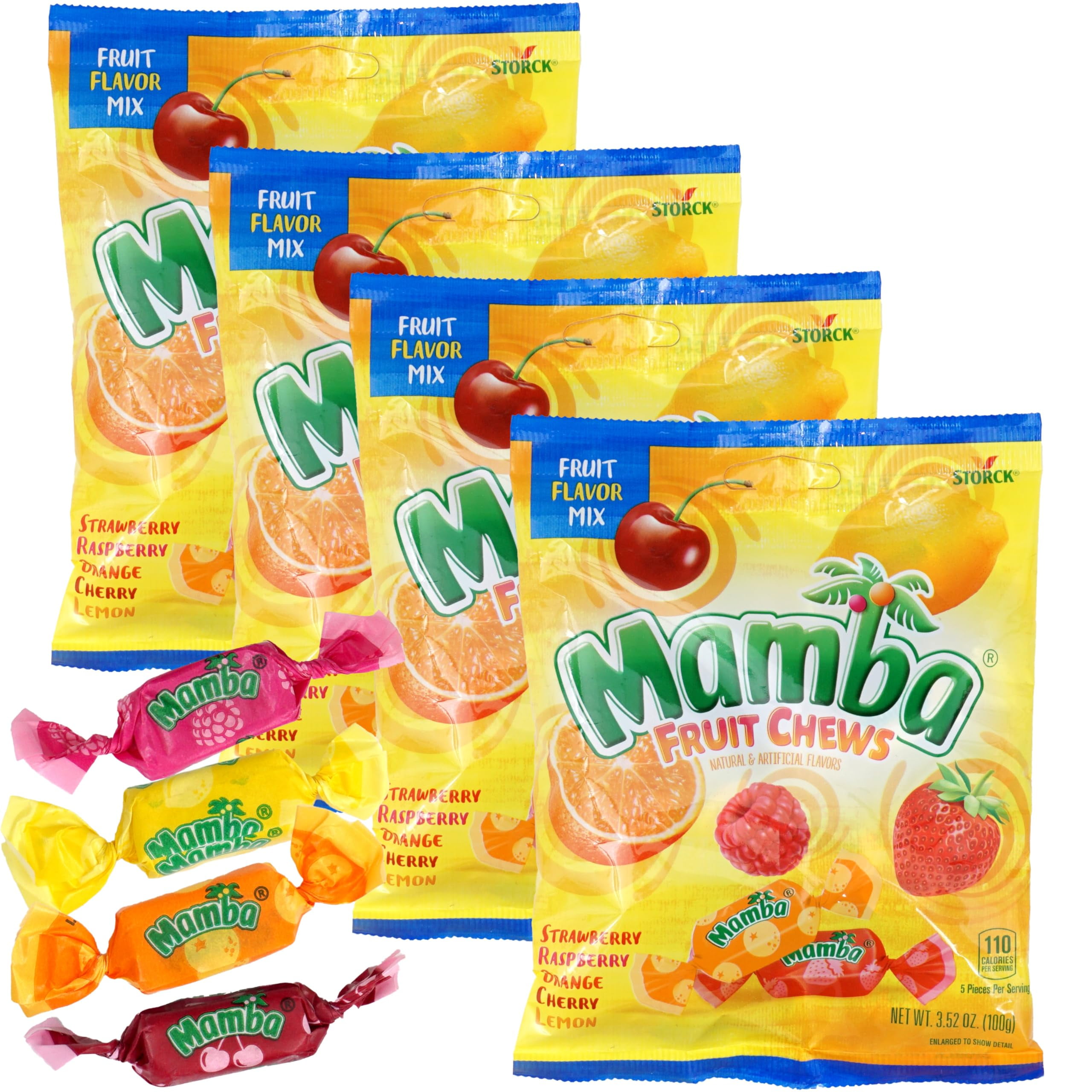 Fruit Chews Candy, Mamba Fruit Chews, Pack of 4 (3.52 Ounce Each Bag ...