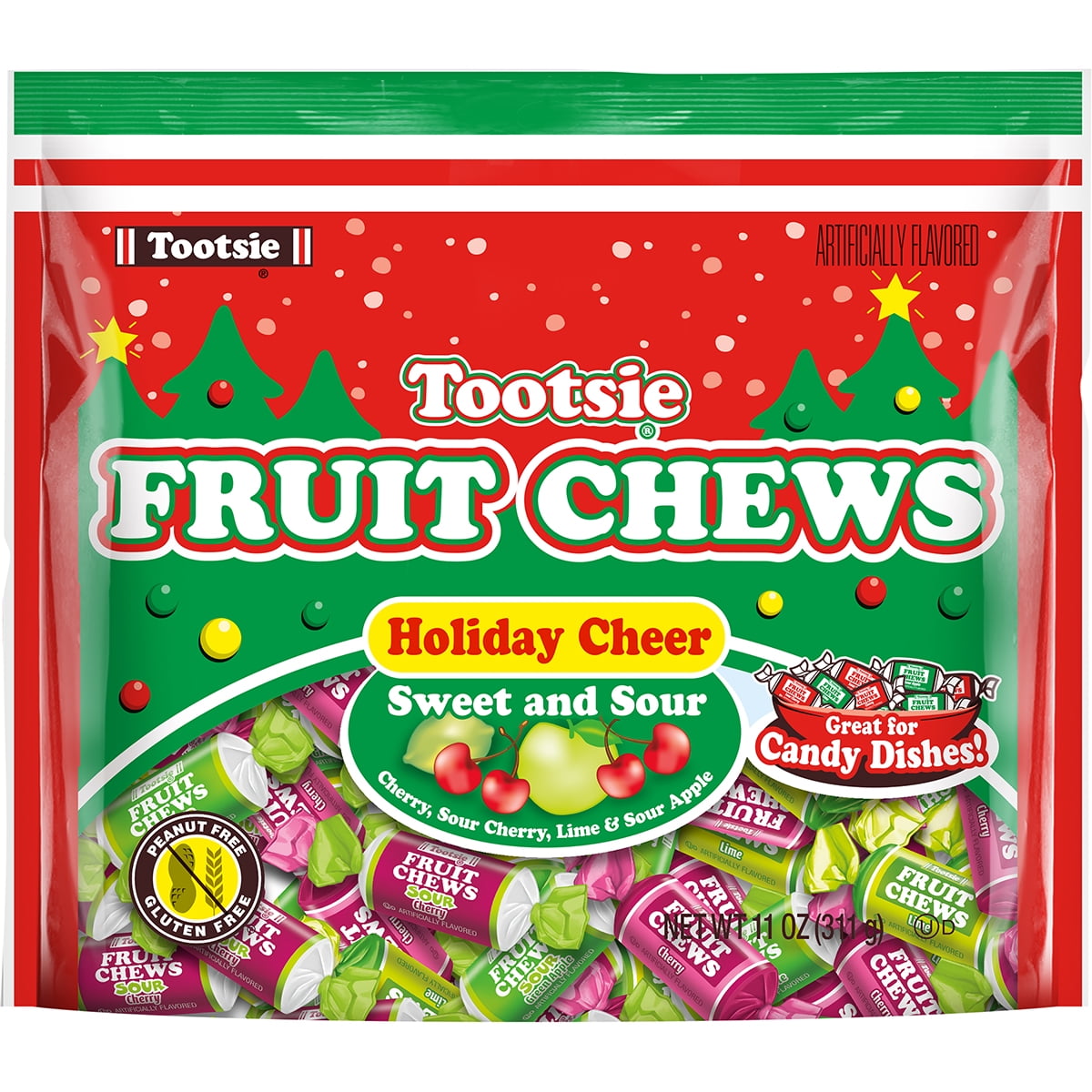 Tootsie Roll Fruit Chews, Holiday Cheer, Individually Wrapped, Sweet and Sour Candy, 11 oz ...