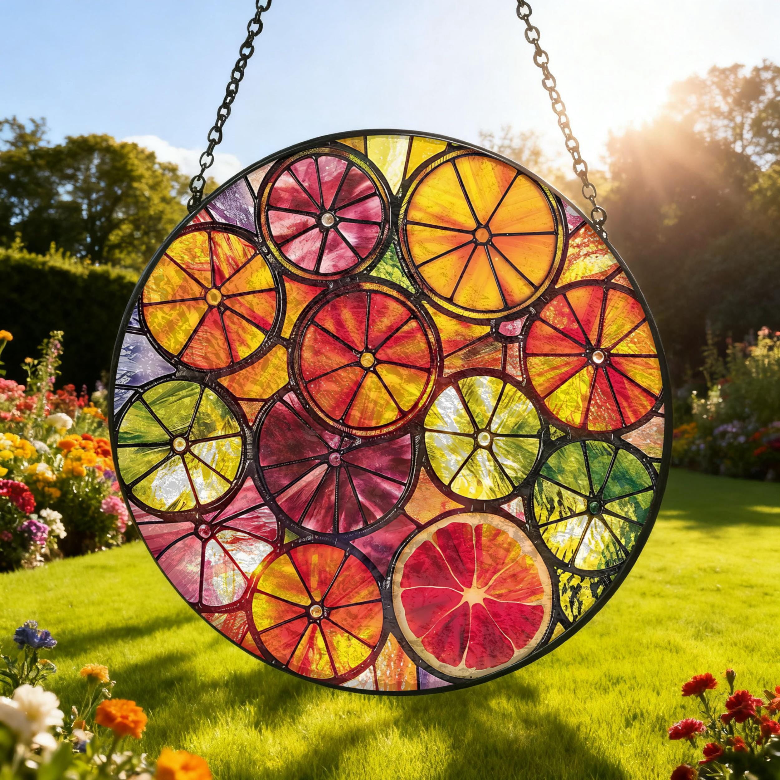 Fruit Citrus Orange Slice Stained Glass Suncatcher Kitchen Window ...
