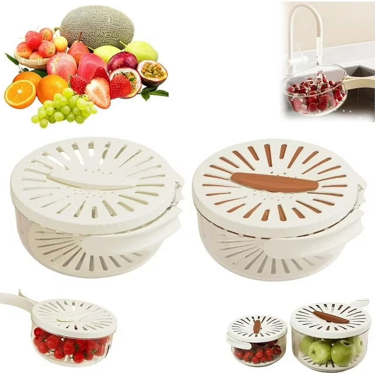Fruit Cleaner Bowl with Strainer, 7.87" Multifunctional Fruit Washing ...