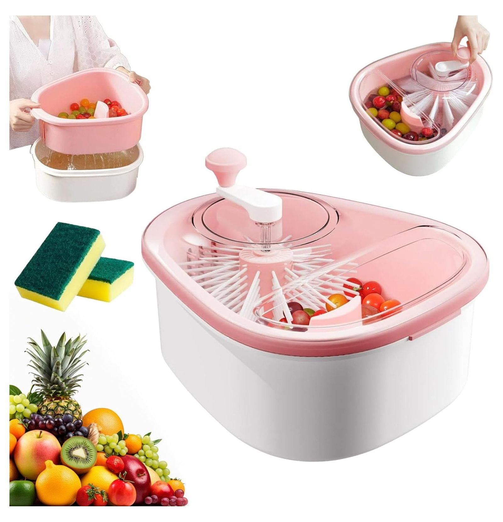 Fruit Cleaner Spinner, Large Fruit Washer Spinner With Brush, Portable ...
