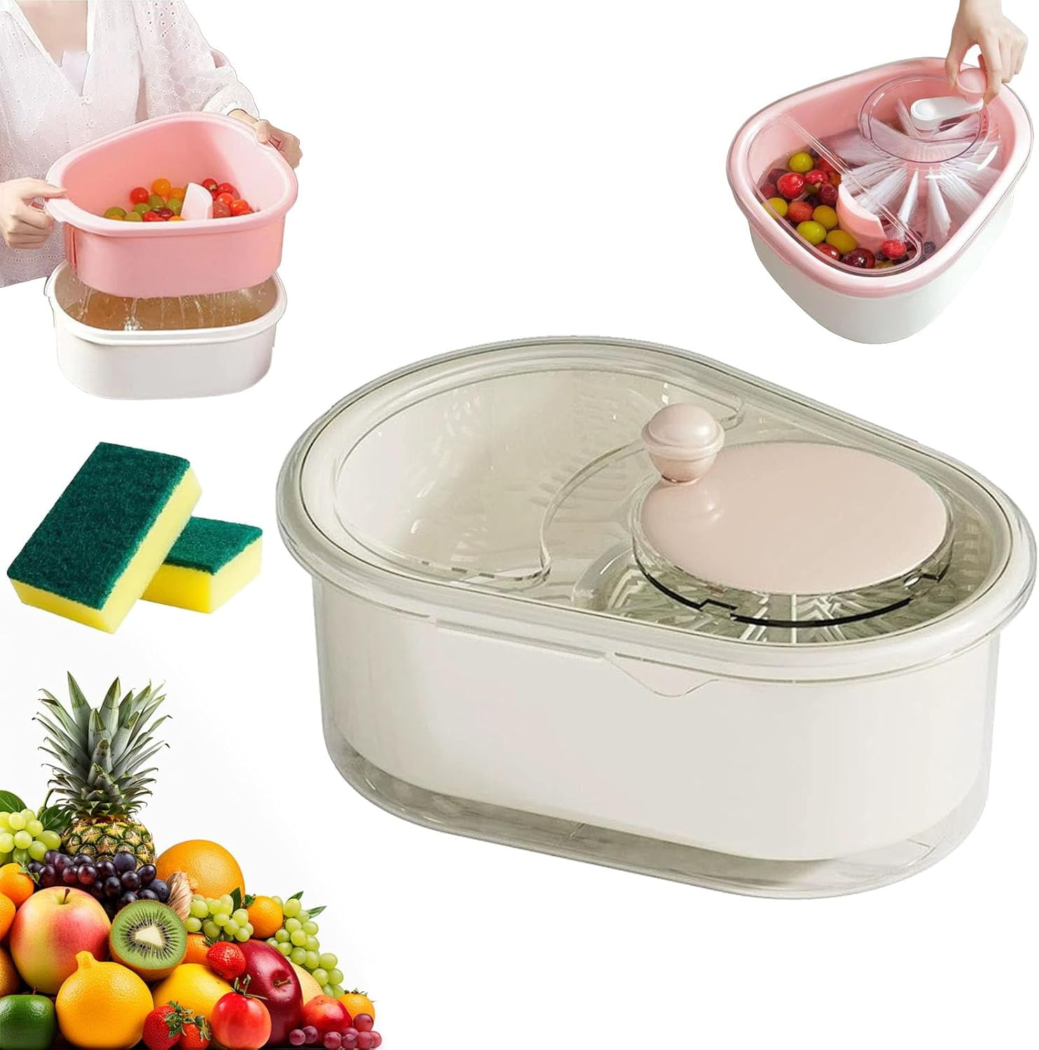Fruit Cleaner Spinner, Large Fruit Washer Spinner With Brush, Portable ...