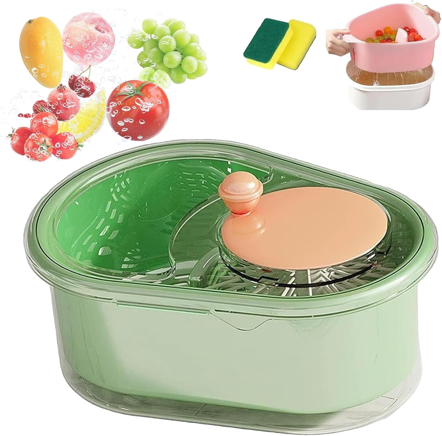 Fruit Cleaner Spinner, Manual Fruit Washer Spinner With Brush, 2025 ...