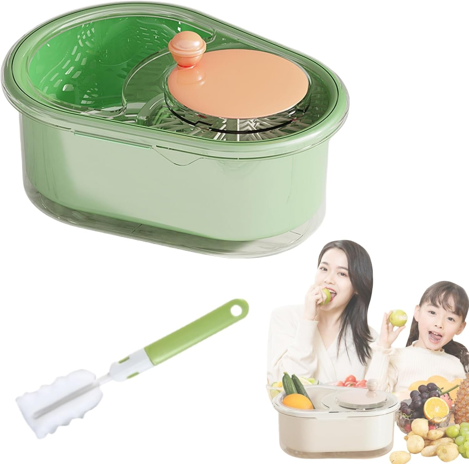 Fruit Cleaner Spinner, Portable Fruit Washer Spinner Bowl with Brush ...