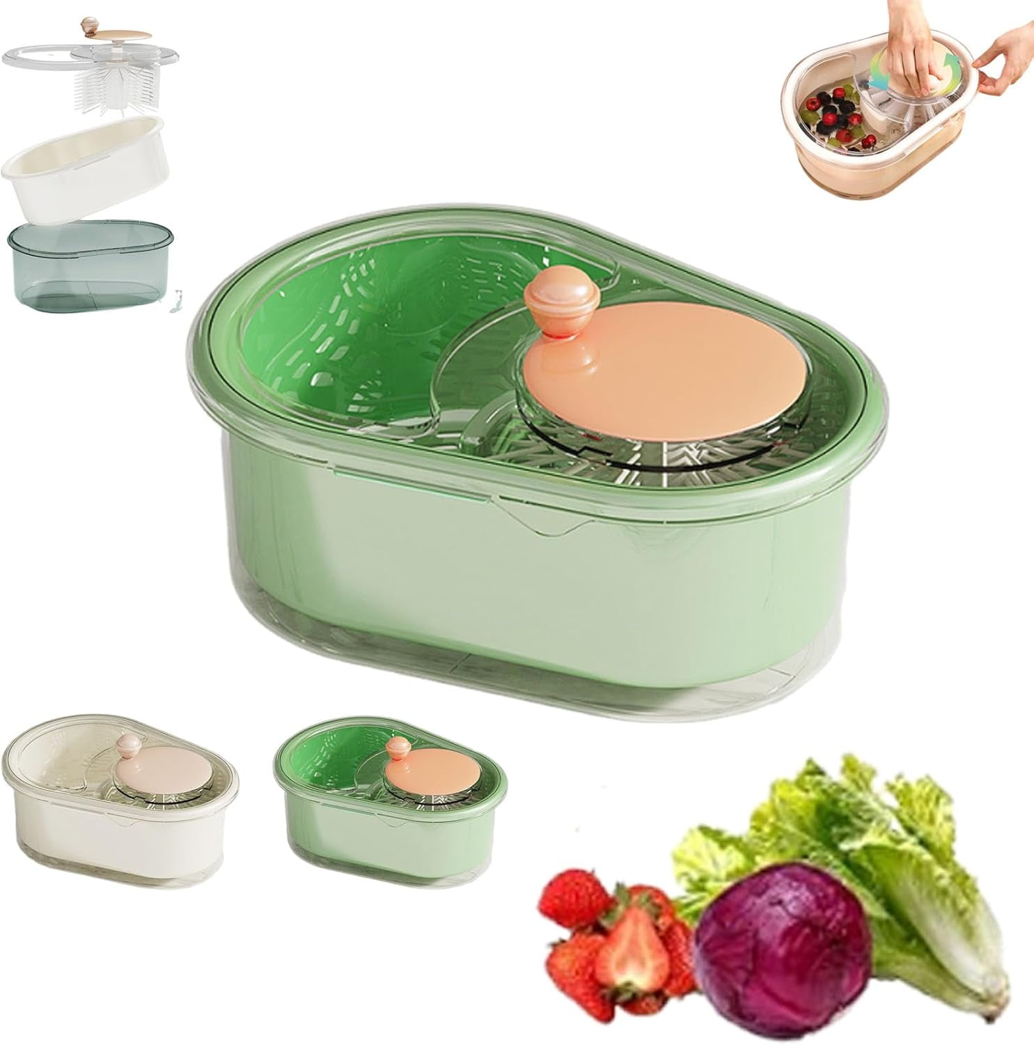Fruit Cleaner Spinner with Lid, Manual Rotary Fruit and Vegetable ...