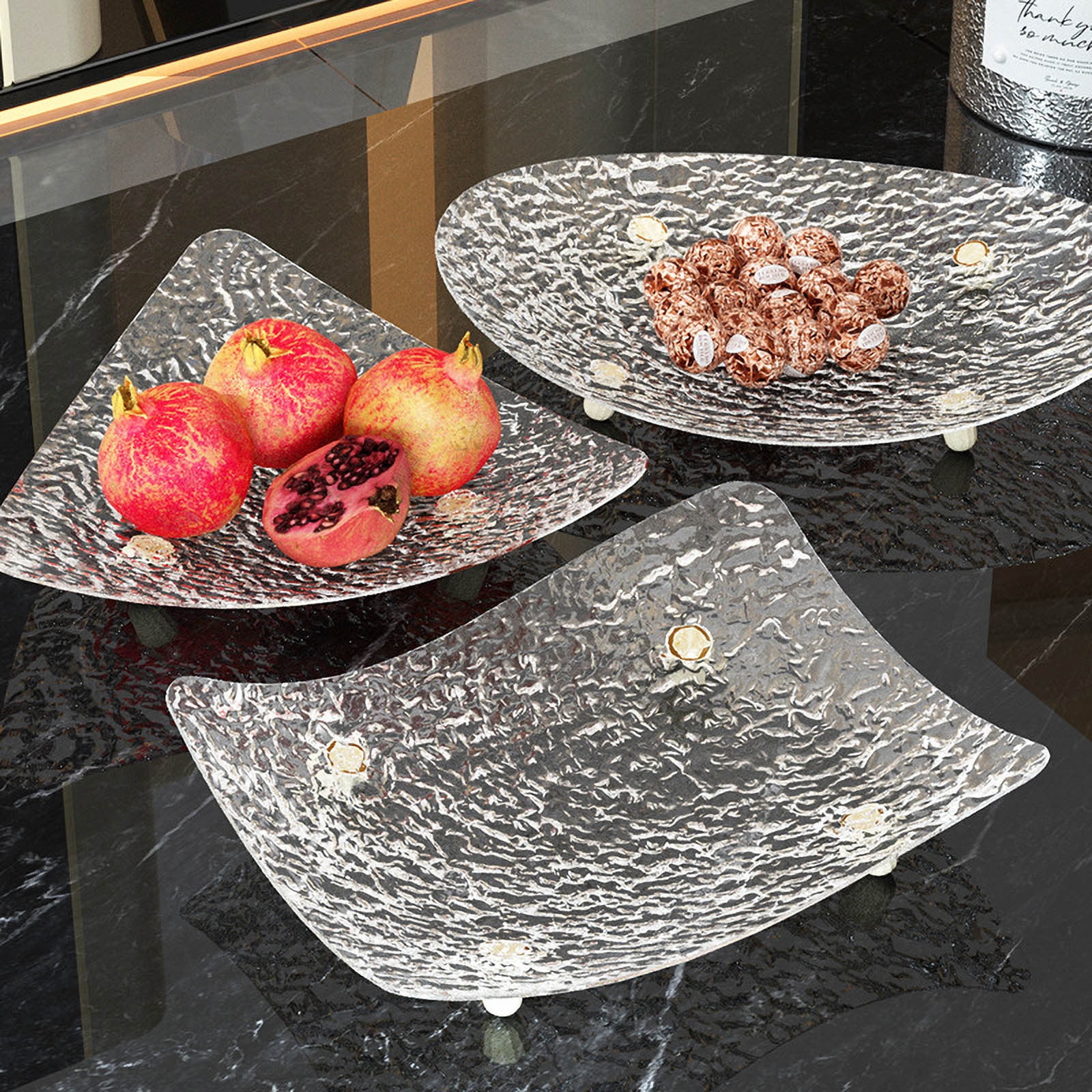Fruit Coffee Table Tray | Decorative Clear Ice Pattern Glass Snack ...