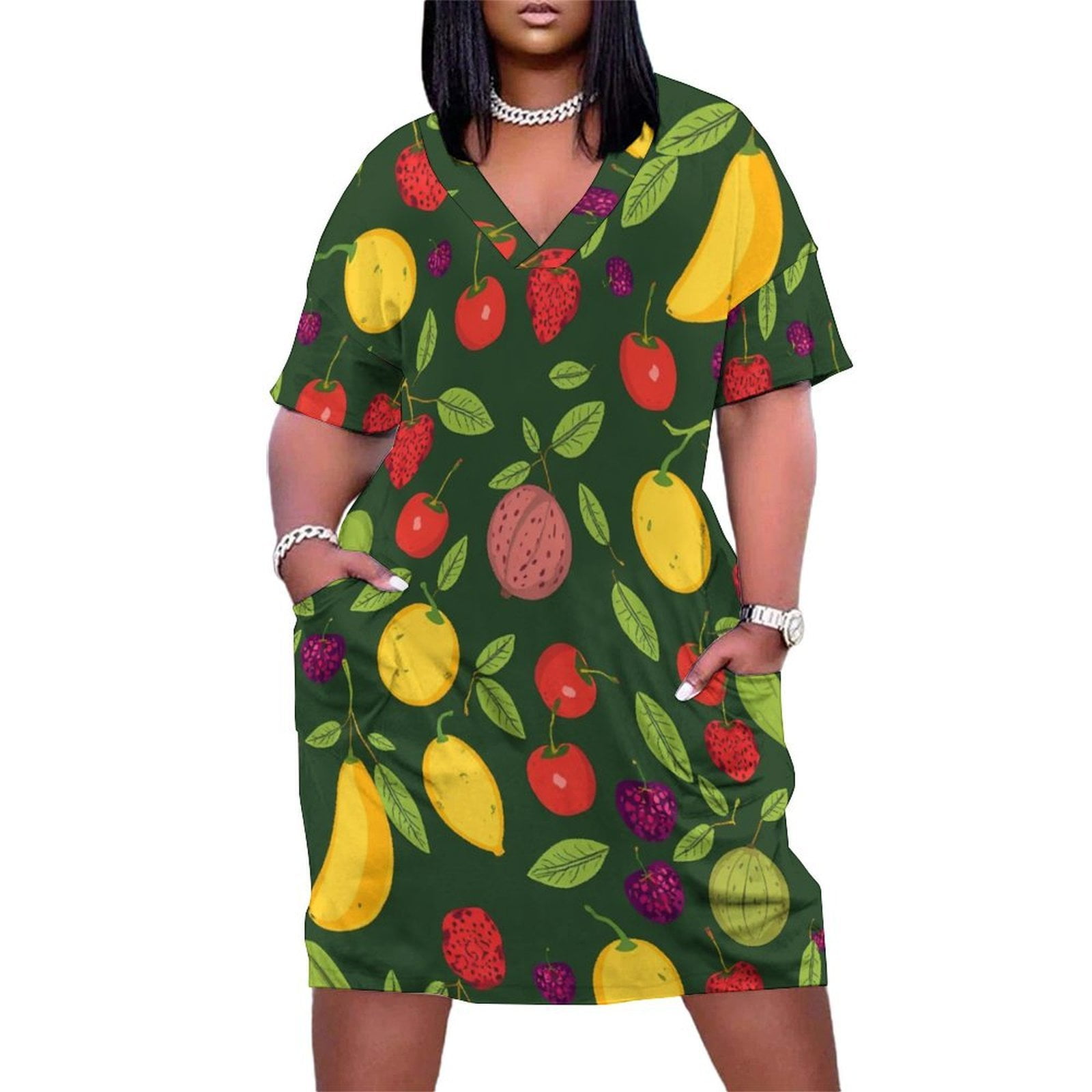 Fruit Colorful Pattern Loose Pocket Dress Elegant Women"s Dresses for Wedding Wedding Dresses ...