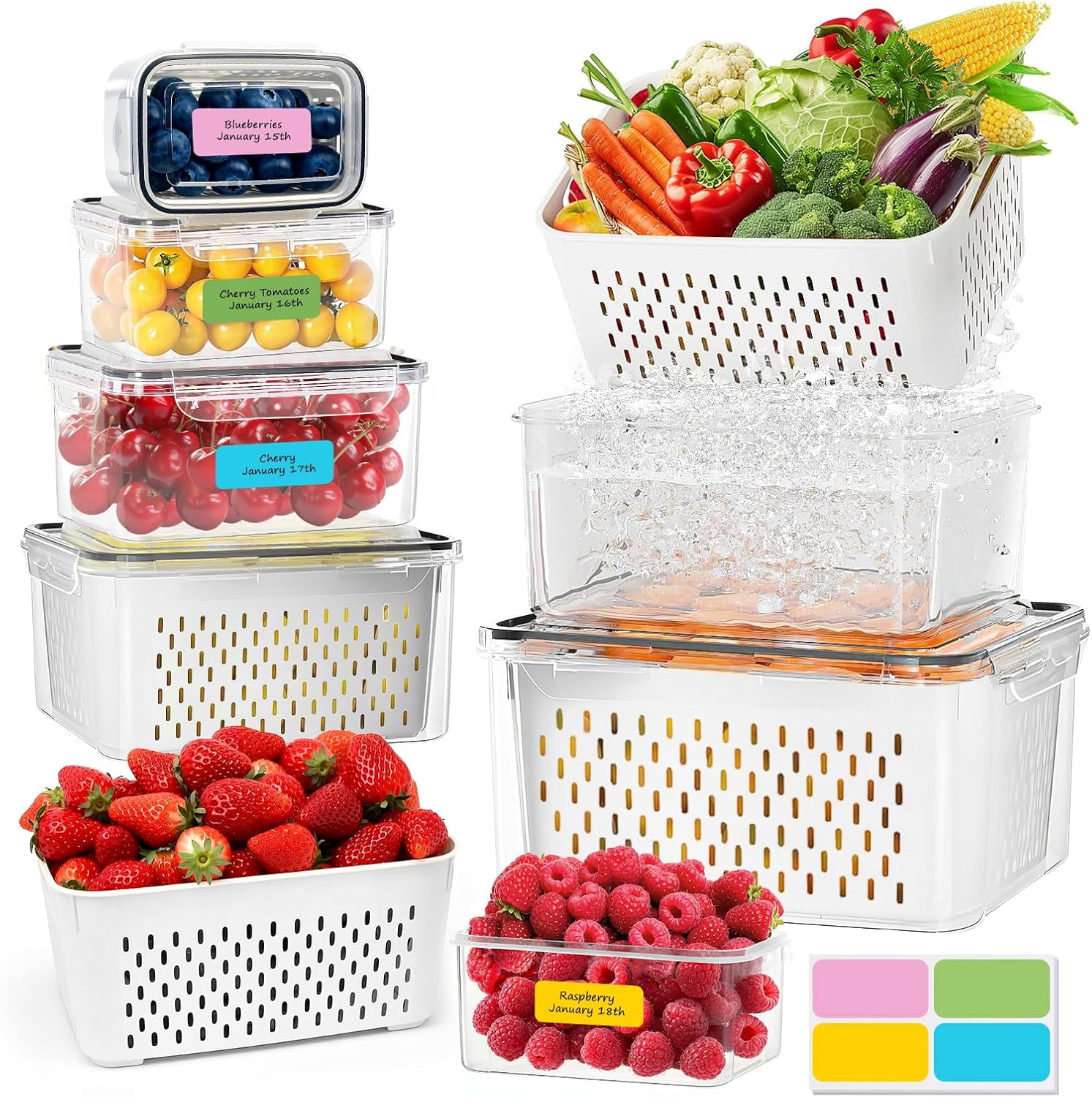 Fruit Containers for Fridge, Airtight Food Storage Containers with ...