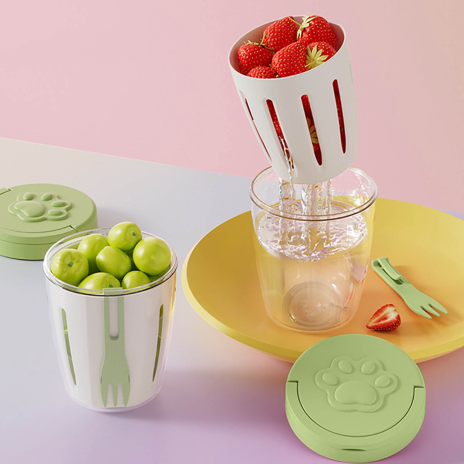 Fruit Cup Portable Picnic Party Fruit Salad Storage Cup with Lids and ...