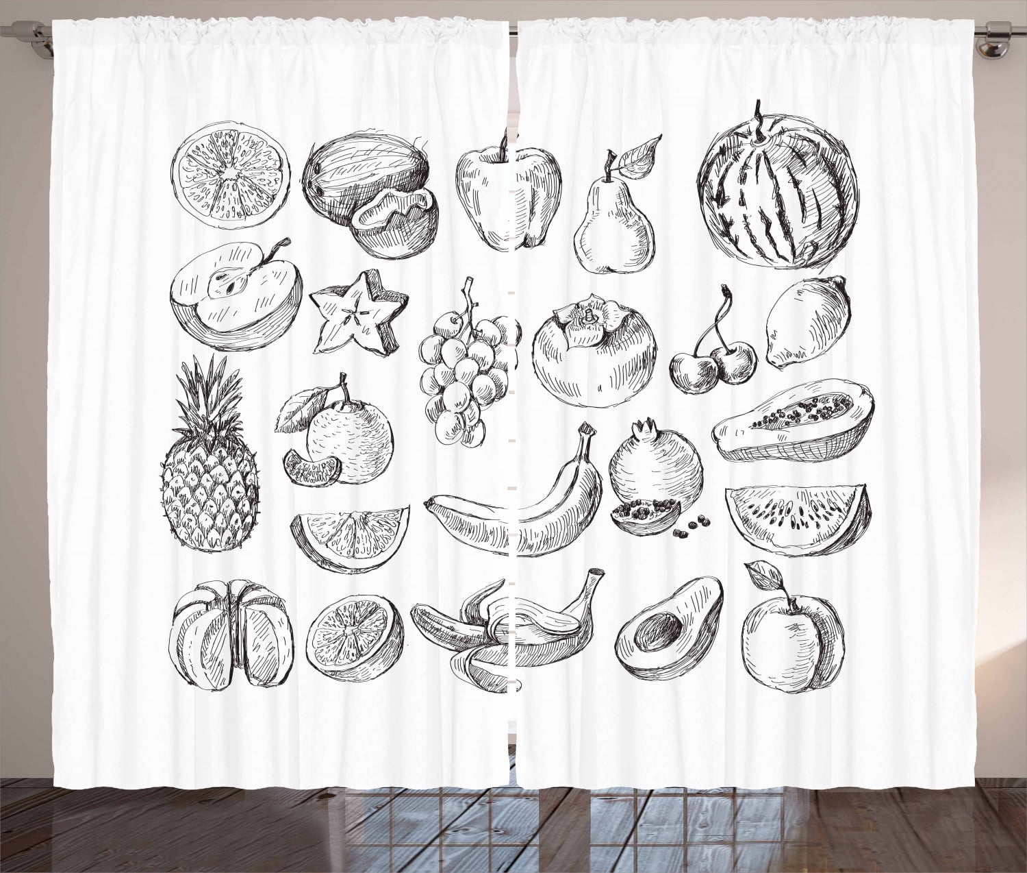 Fruit Curtains 2 Panels Set, An Assortment of Hand Drawn Berries and ...