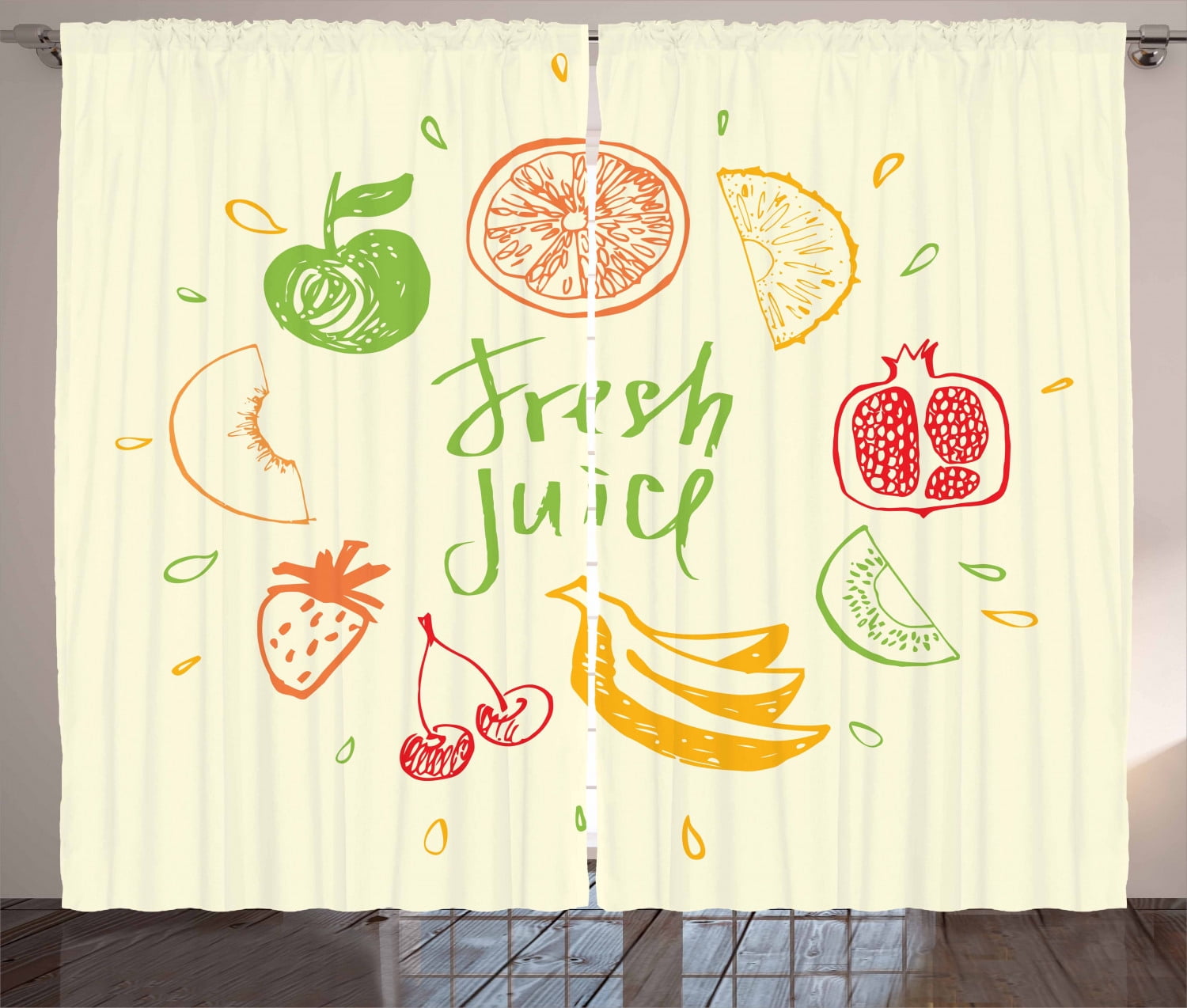 Fruit Curtains 2 Panels Set, Eco Themed Colorful Sketch Food ...