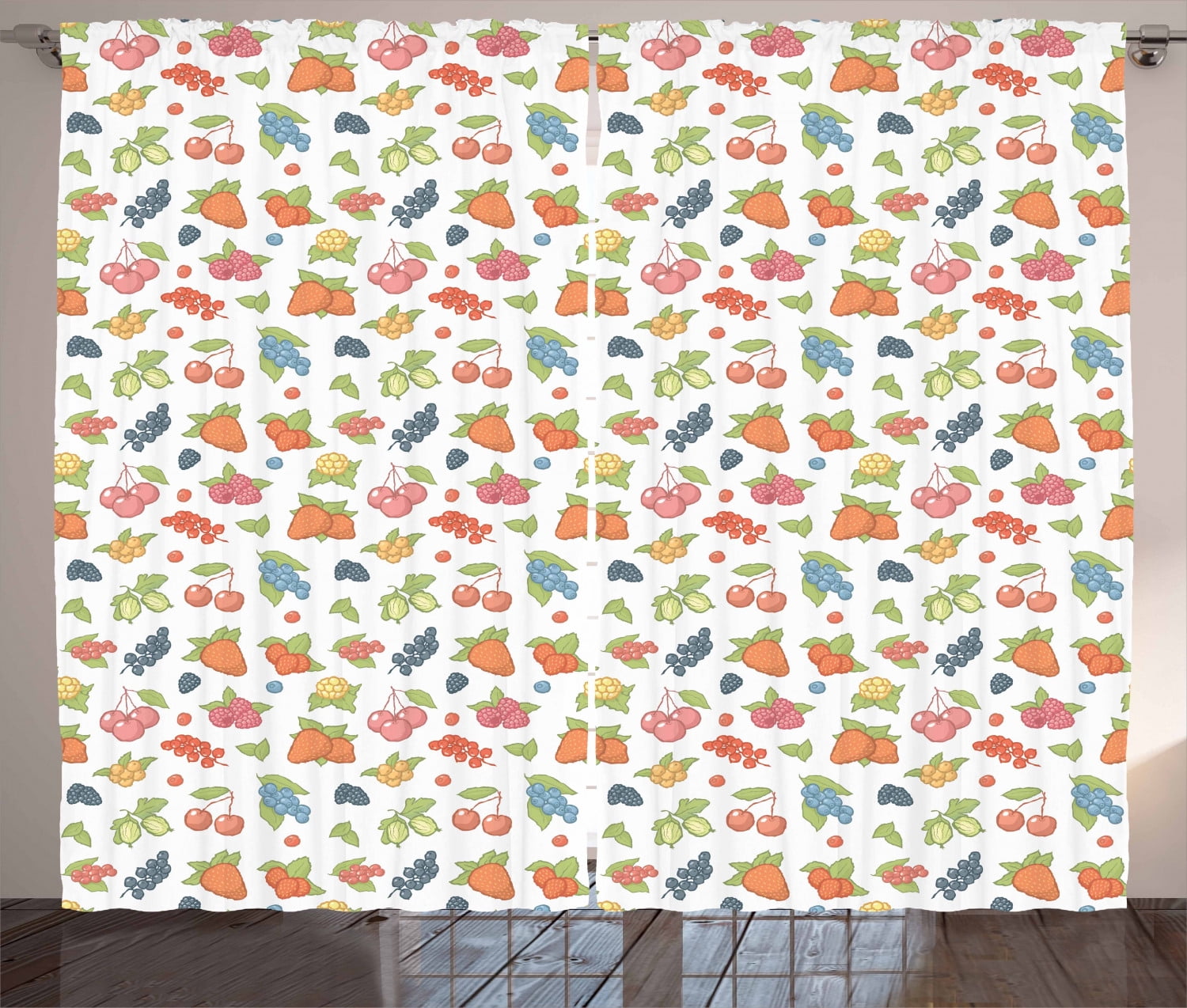 Fruit Curtains 2 Panels Set, Grape Cherry Strawberry Berry Pastel Yummy ...