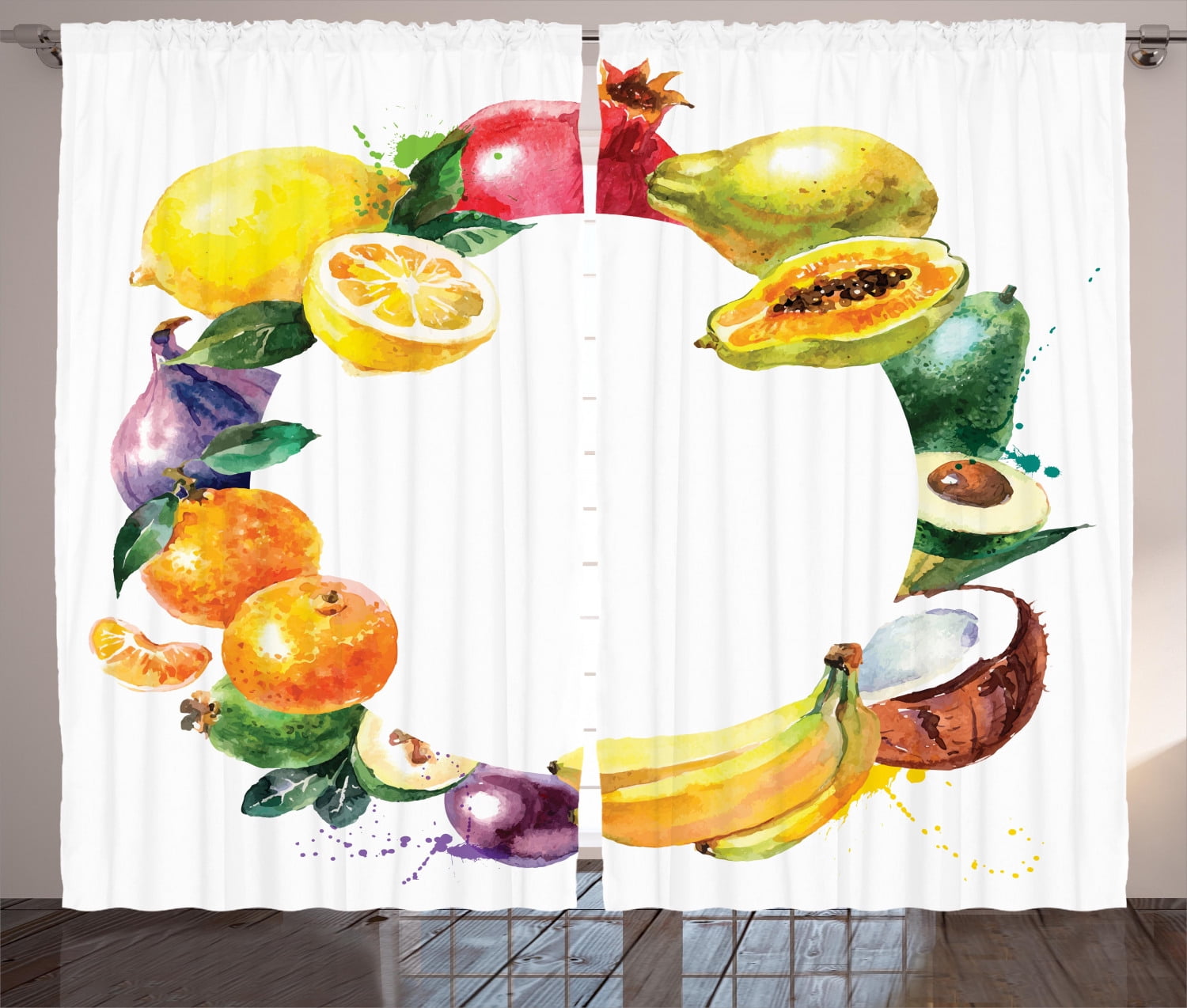 Ambesonne Fruit Curtains 2 Panel Set, Nature Food Vegetables, 108" x 63 ...