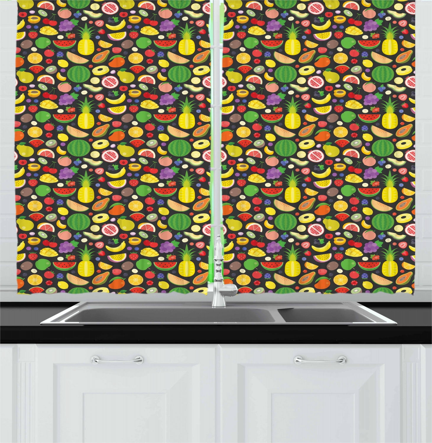 Fruit Curtains 2 Panels Set, Summer Watermelon Lemon Kiwi Apricot ...