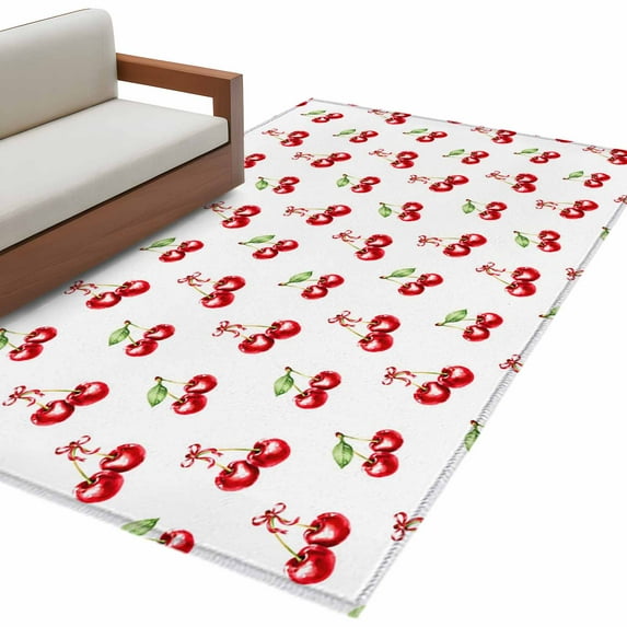 Fruit Design Area Rug 3x5ft Cherry Berry Fruit Summer Green Leaf Non ...