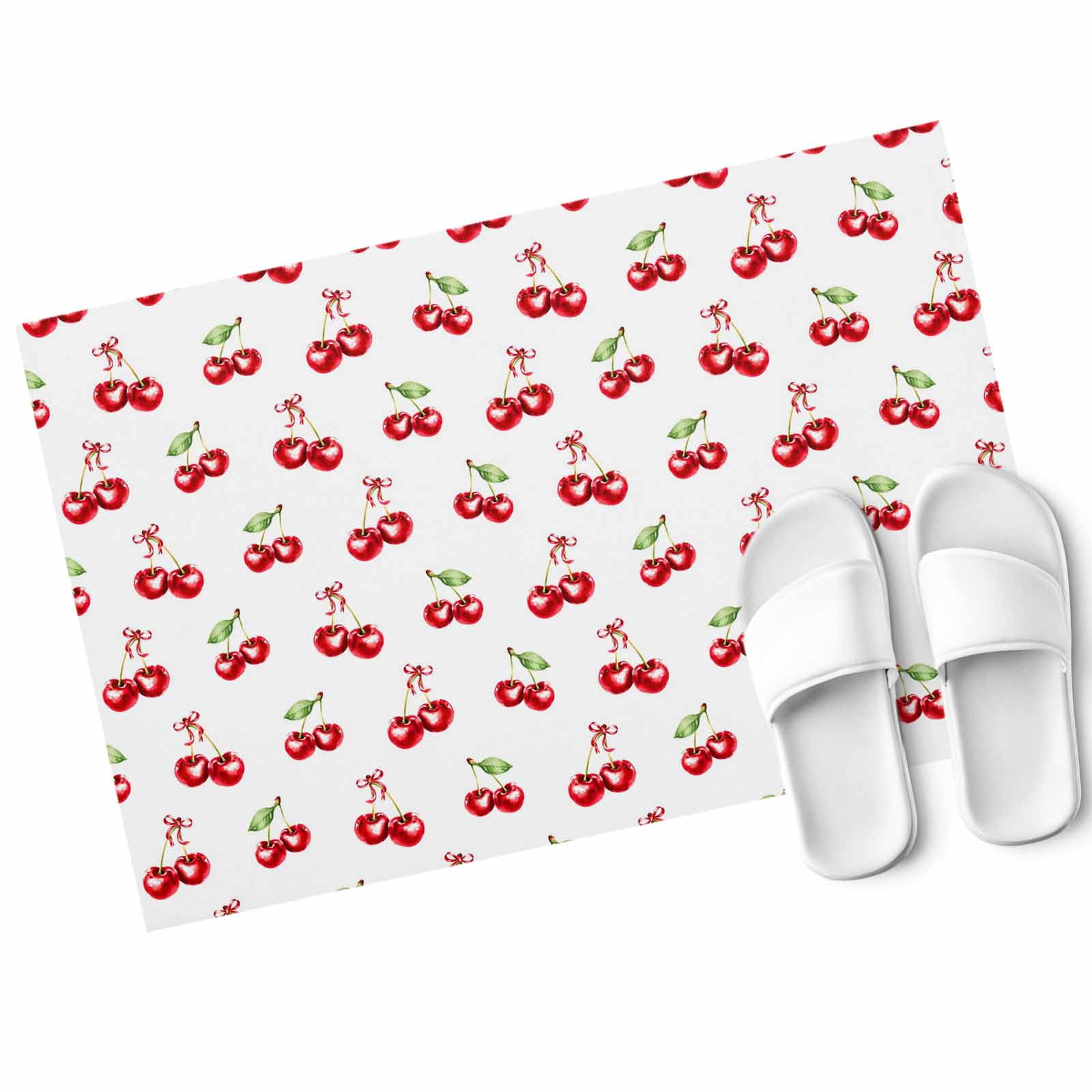 Fruit Design Door Mat Cherry Berry Fruit Summer Green Leaf Non Slip ...