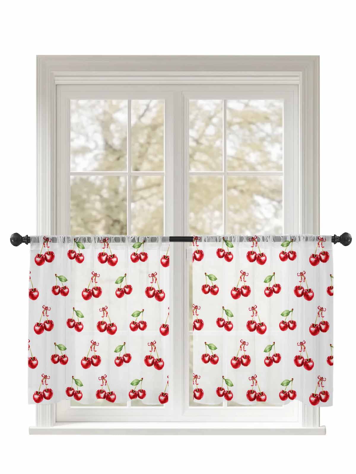 Fruit Design Sheer Curtains 2 Panels Set Cherry Berry Fruit Summer ...