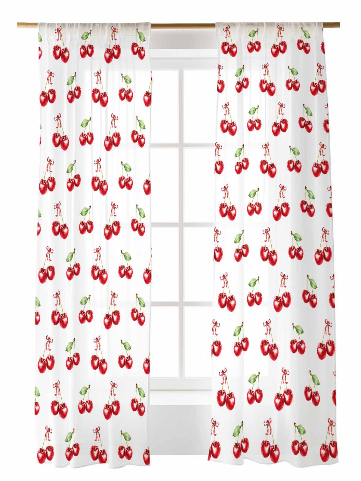 Fruit Design Sheer Curtains 2 Panels Set Cherry Berry Fruit Summer ...