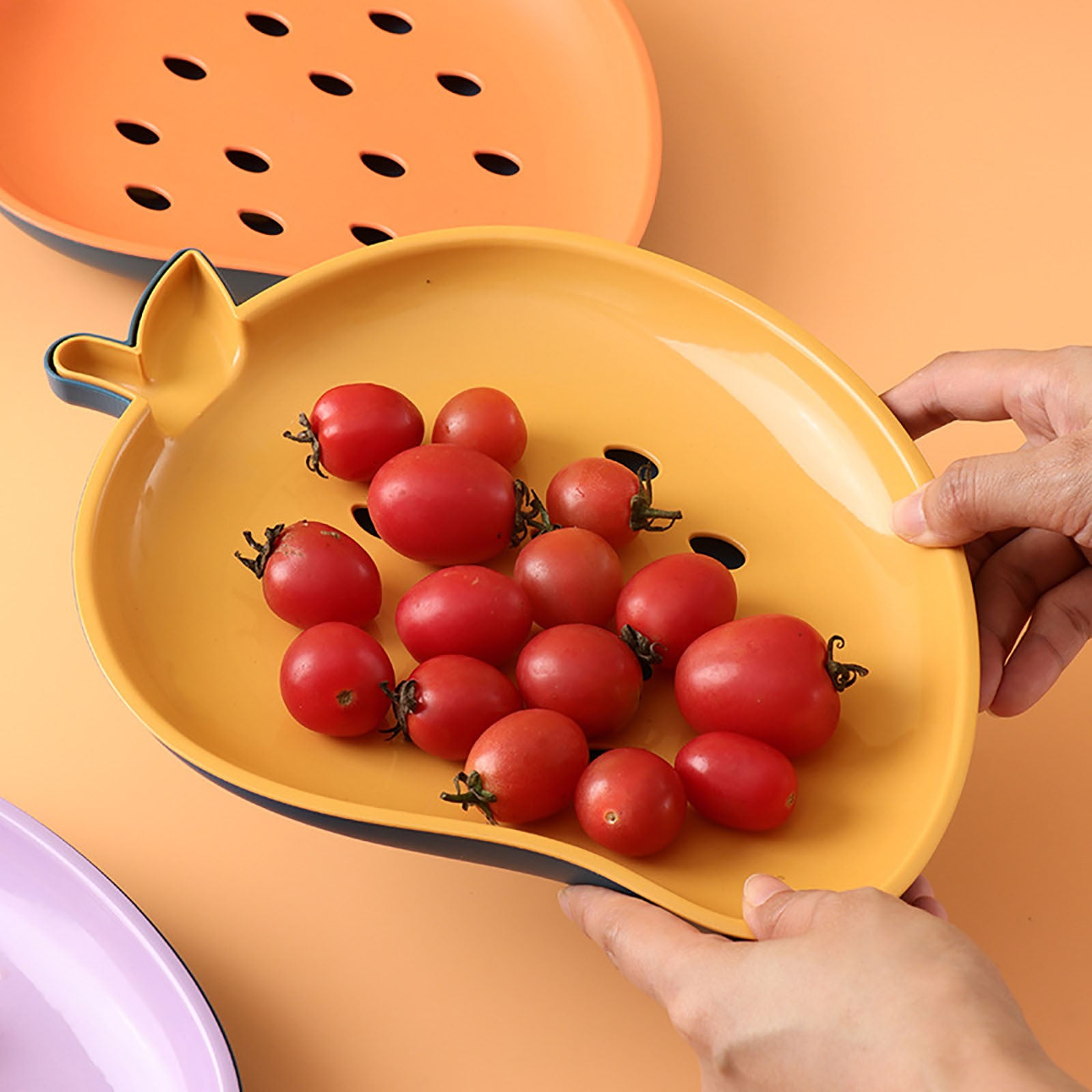 Fruit Drainage Tray Double-Layer Plastic Basket | Household Tabletop ...