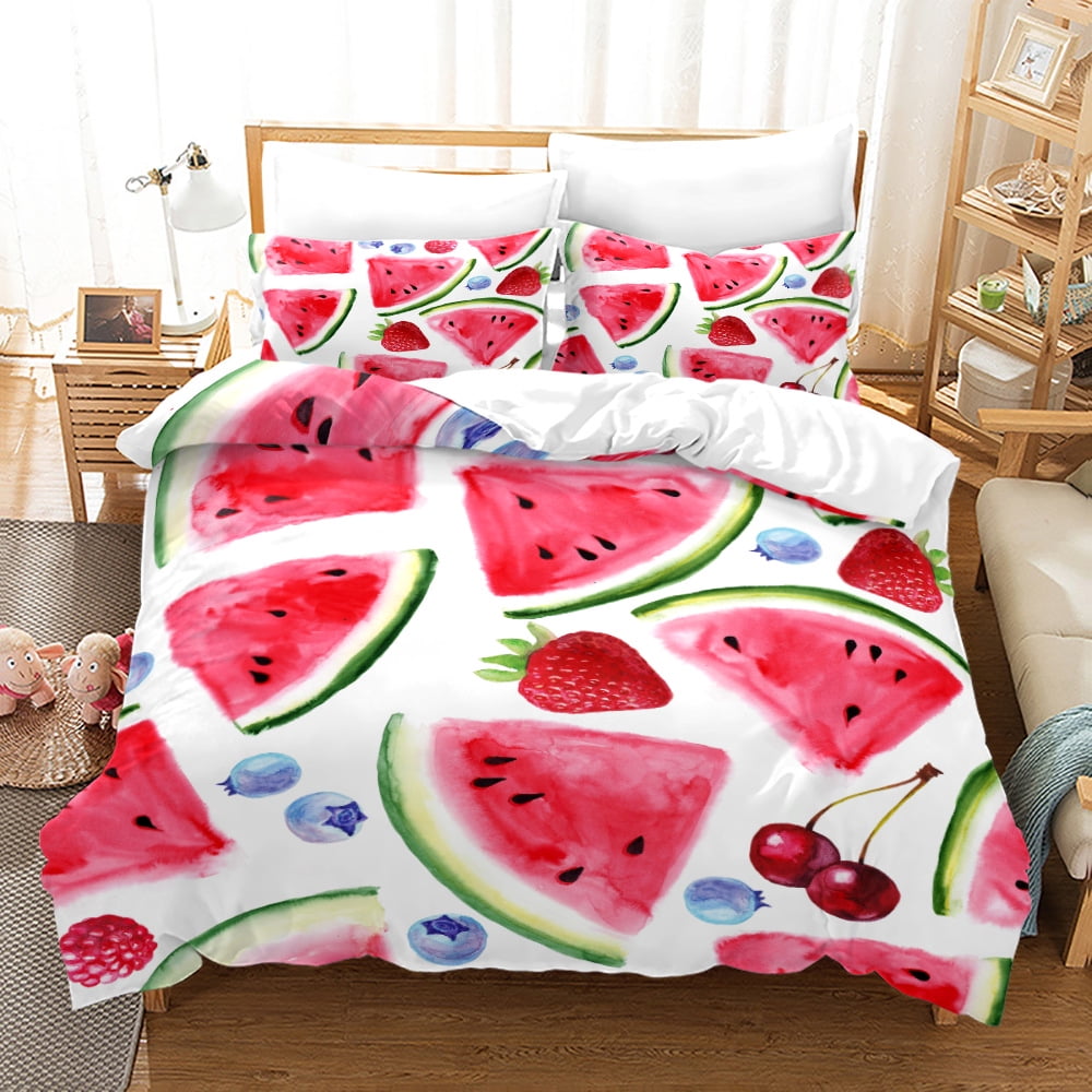 Fruit Duvet Cover Set Cartoon Watermelon Summer Theme Bedding Set for ...