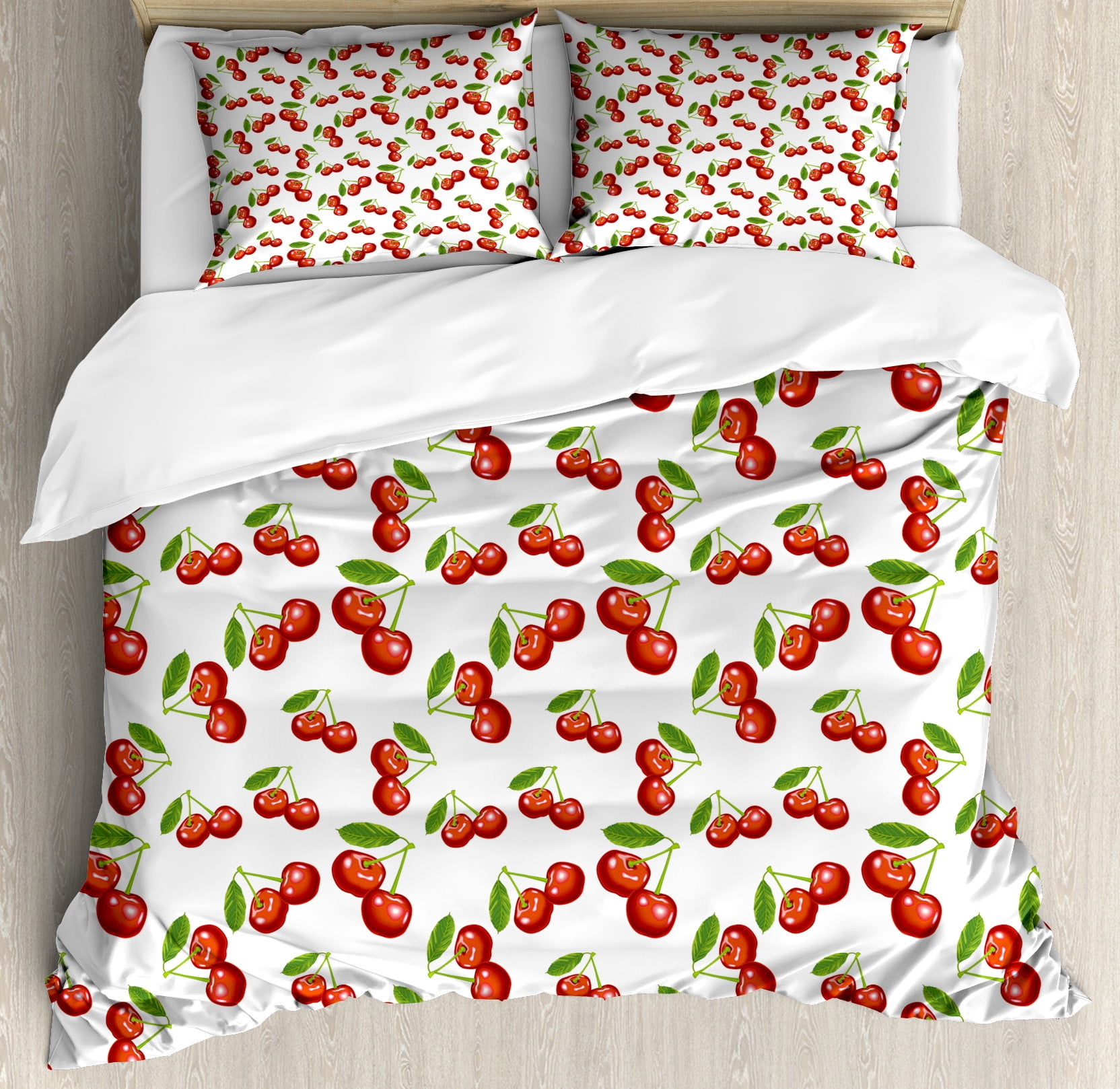 Fruit Duvet Cover Set, Cherry Design Fresh Berry Fruit Summer Green ...