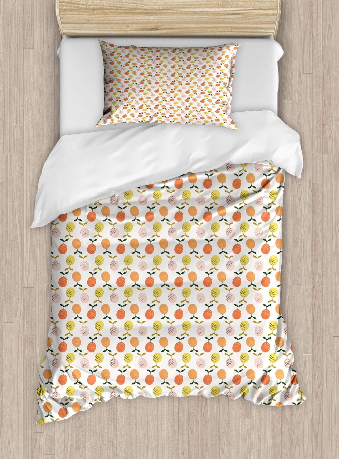 Fruit Duvet Cover Set, Colorful Oranges Hand Drawn Food Continuous ...