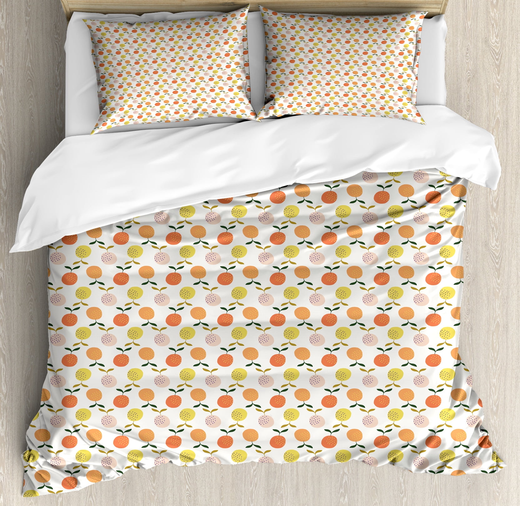 Fruit Duvet Cover Set, Colorful Oranges Hand Drawn Food Continuous ...