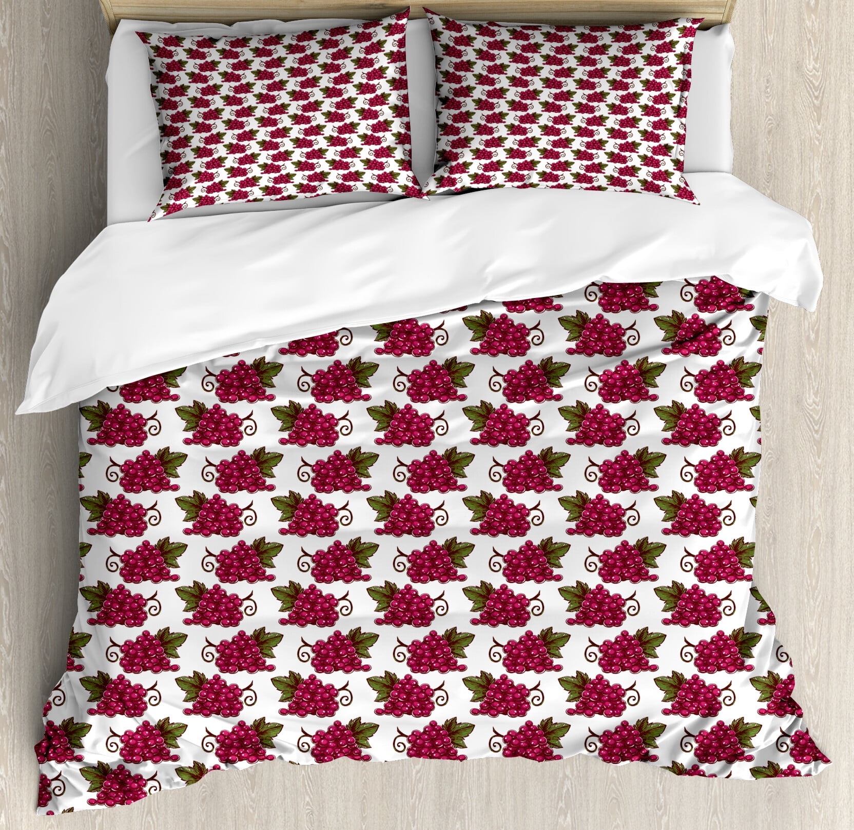 Fruit Duvet Cover Set, Continuous Red Grapes Hand Drawn Sketchy Style ...