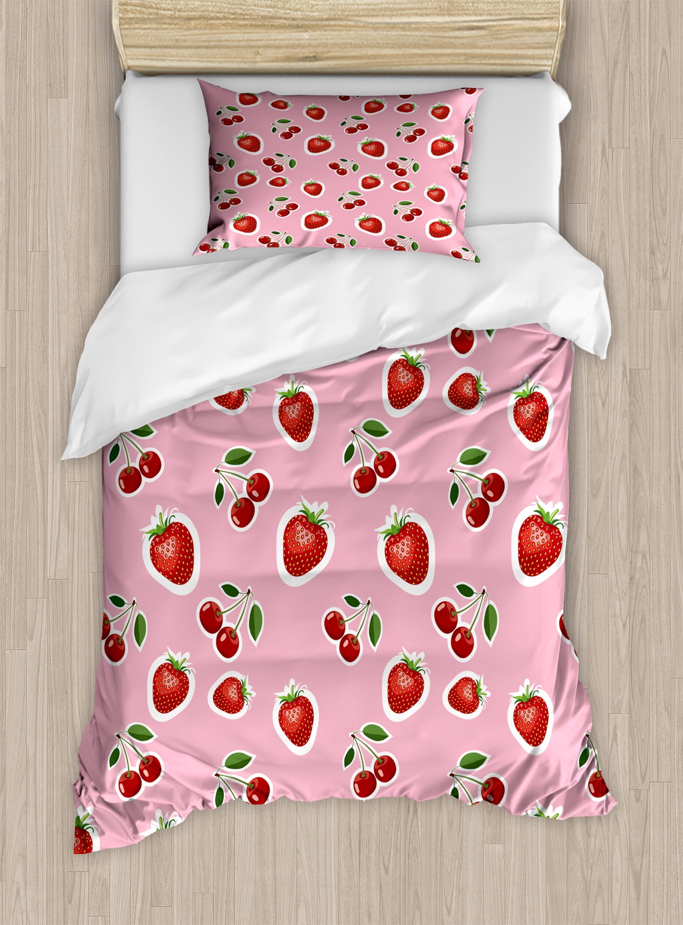 Fruit Duvet Cover Set, Digital Print of Strawberry and Cherry Pattern ...