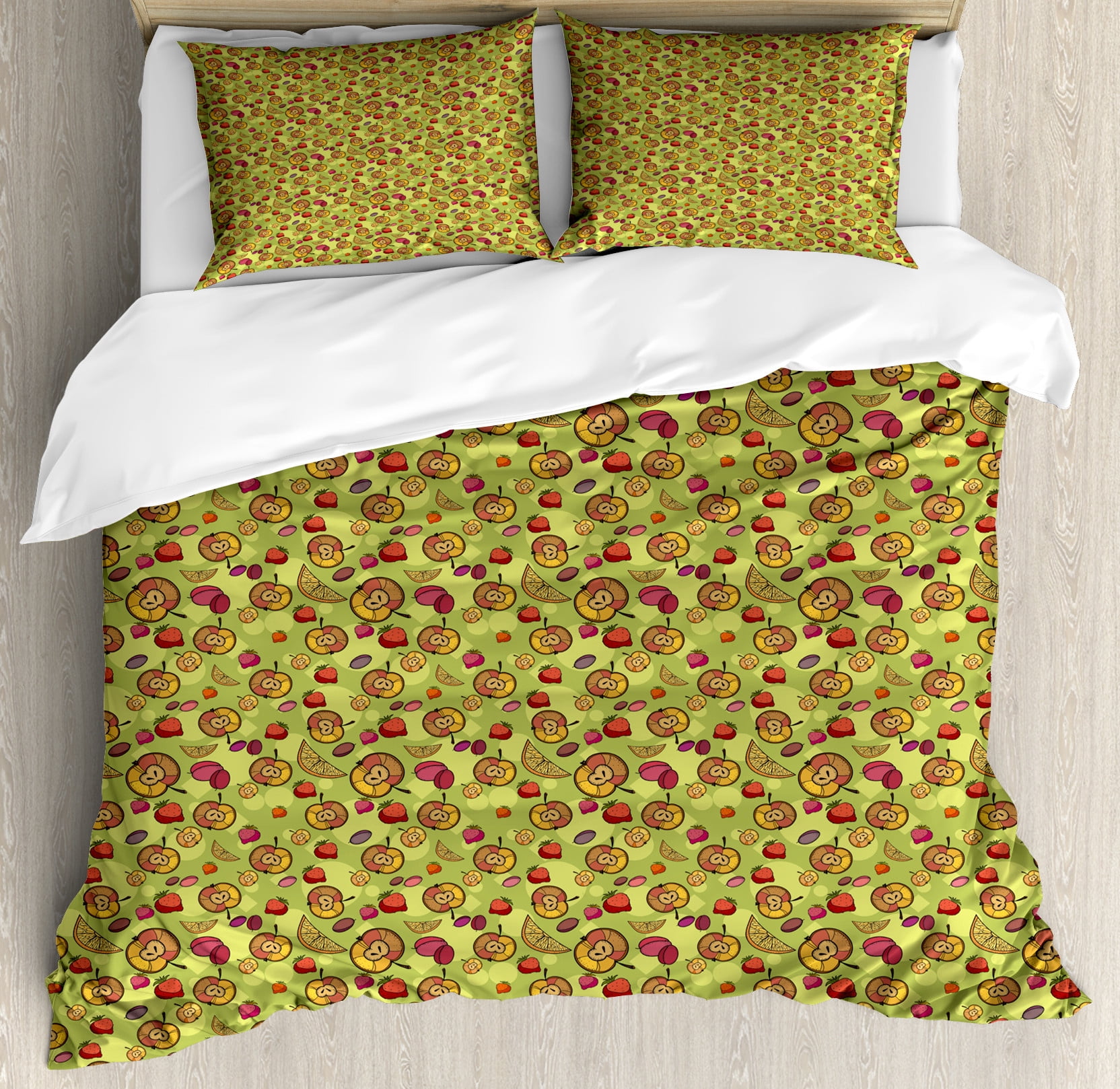 Fruit Duvet Cover Set, Fresh Food Apple Plum Strawberry Mix Salad Print ...