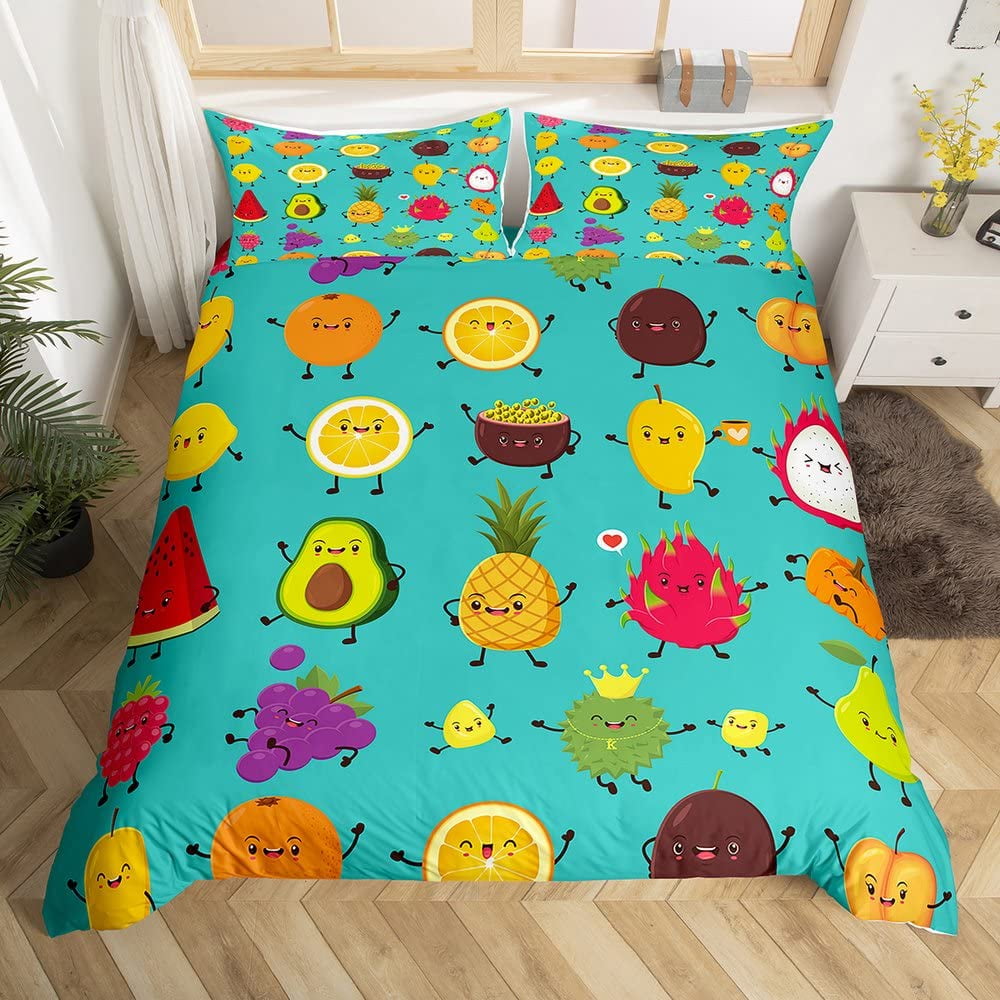 Fruit Duvet Cover Set Fresh Peach Cartoon Cute Kawaii Pattern Polyester ...