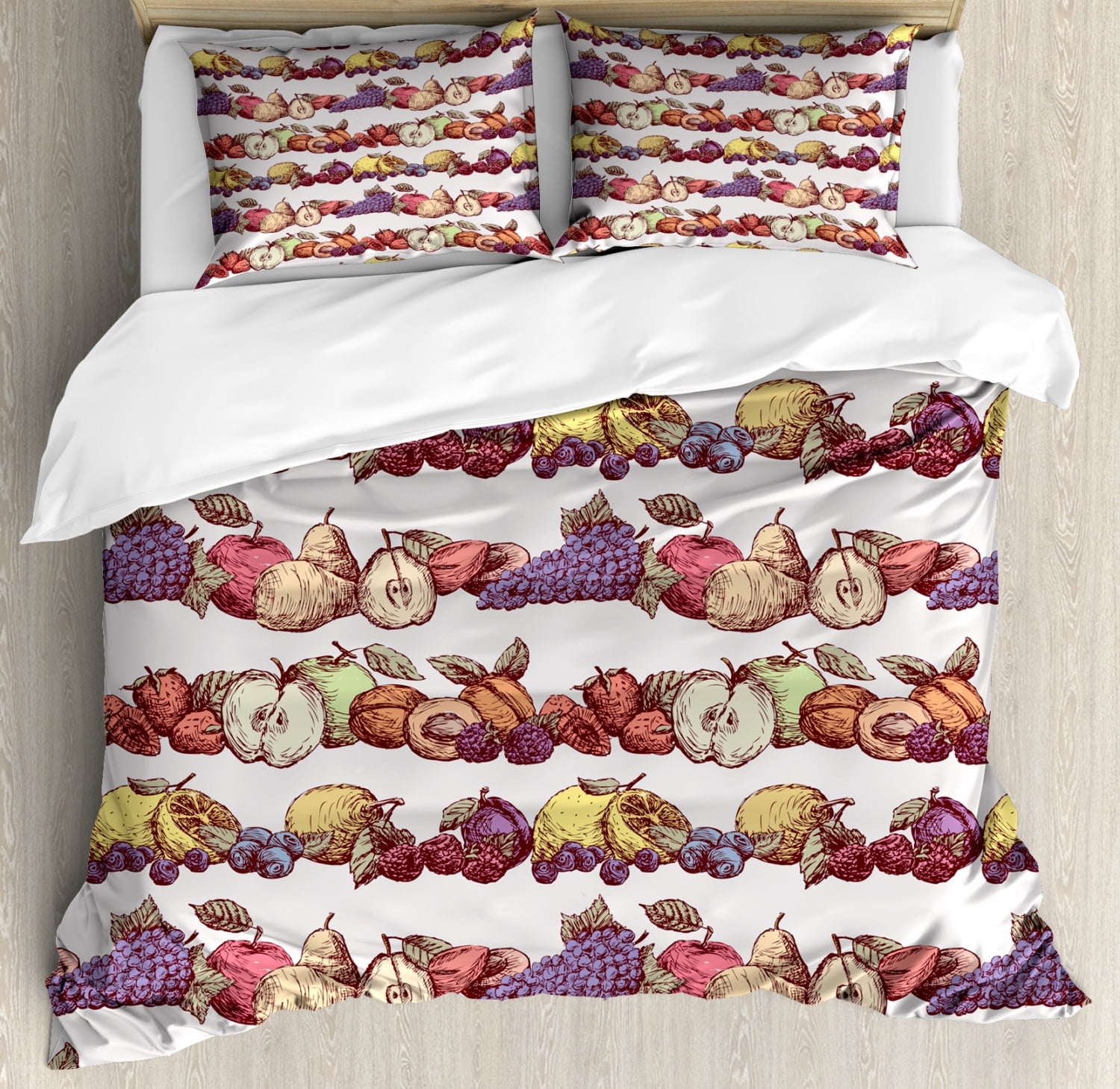 Fruit Duvet Cover Set King Size, Hand Drawn Like Highly Detailed Sketch ...