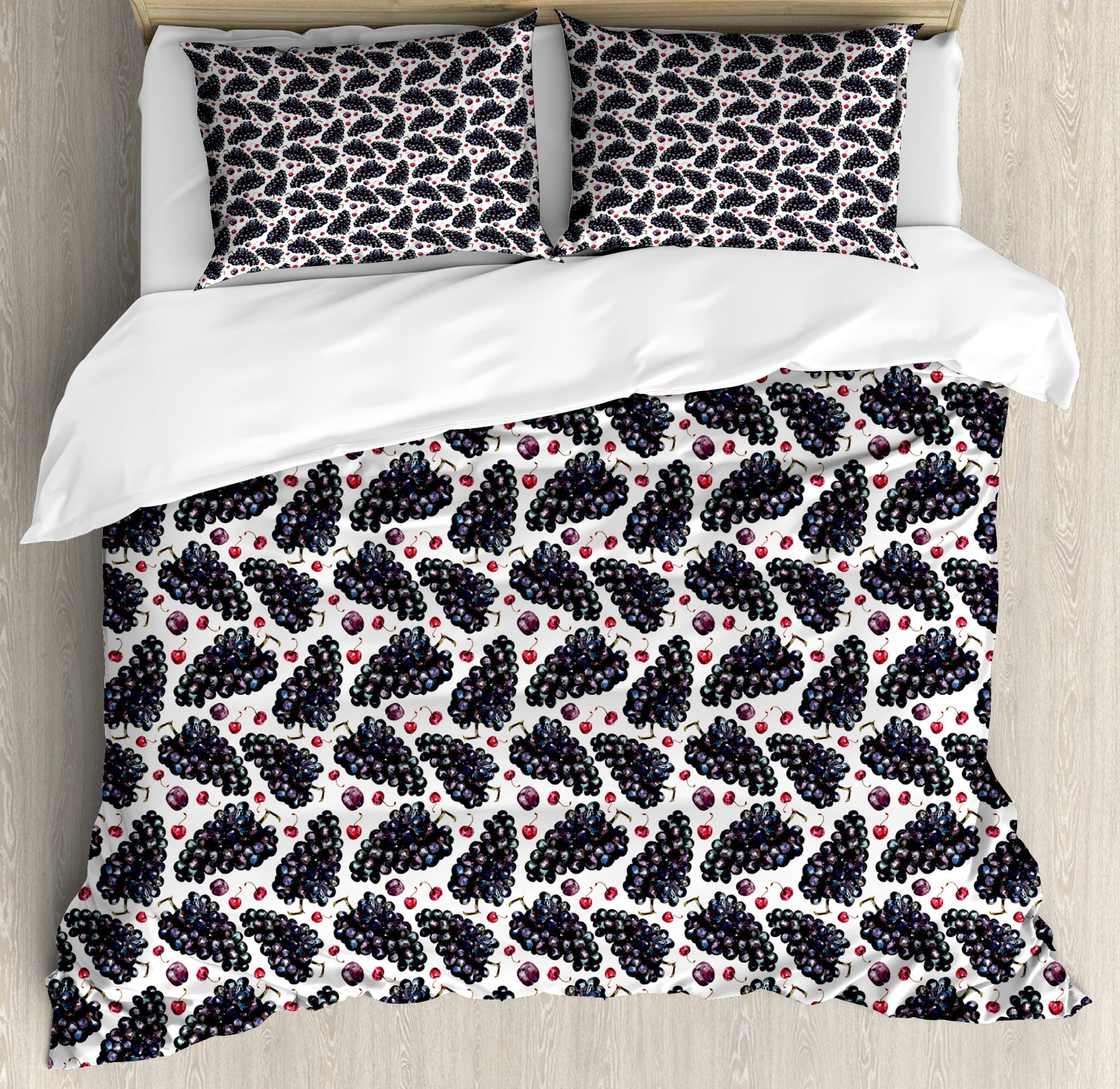 Fruit Duvet Cover Set, Nature Fresh Fruit Vintage Grape Plum Cherries ...