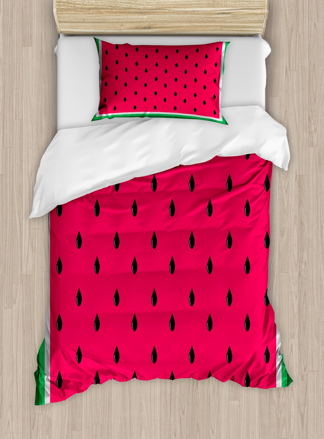 Fruit Duvet Cover Set, Pattern of Square Shaped Watermelon Slice with ...