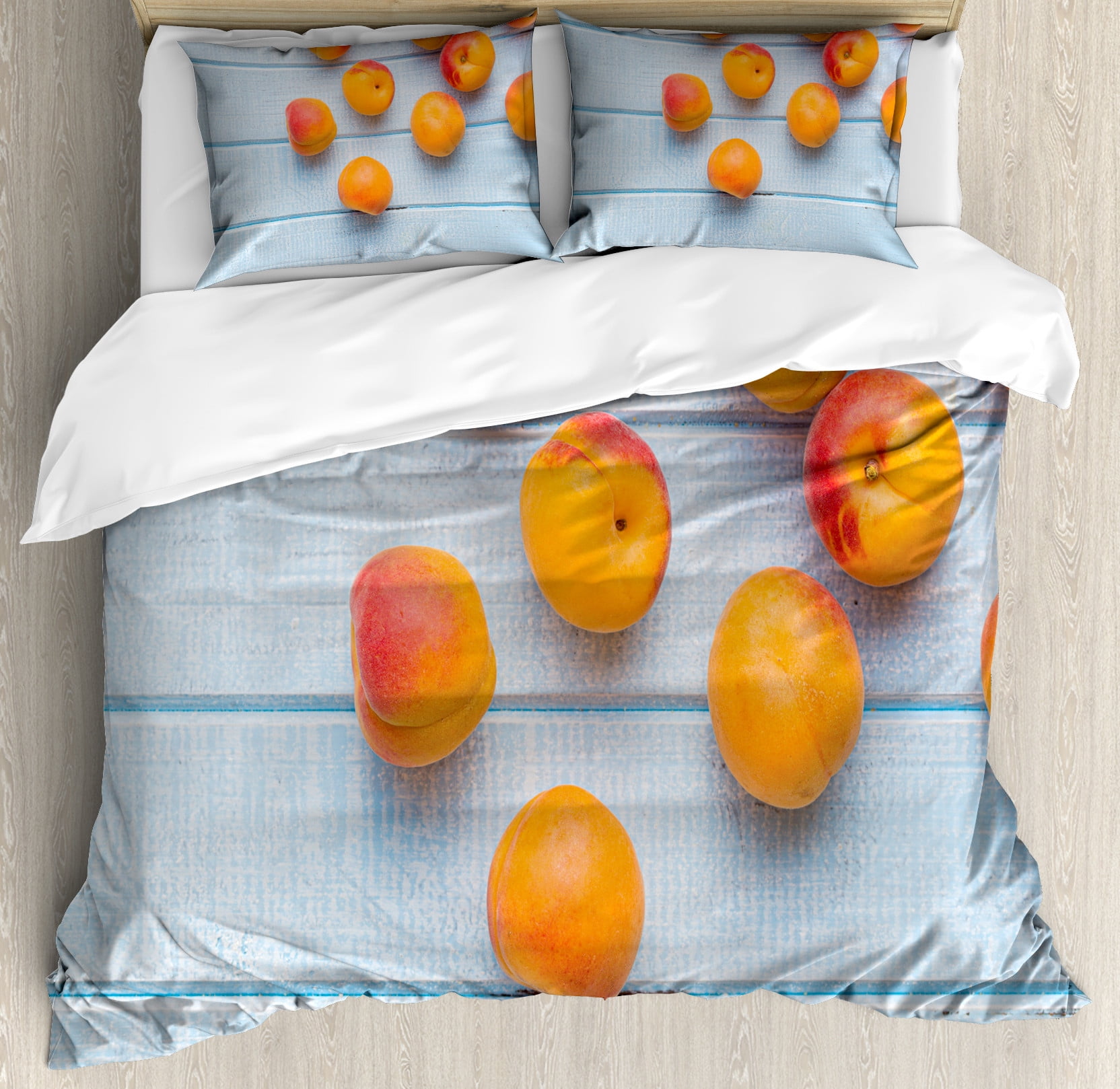 Fruit Duvet Cover Set, Photo of Apricots on Wooden Table Natural ...